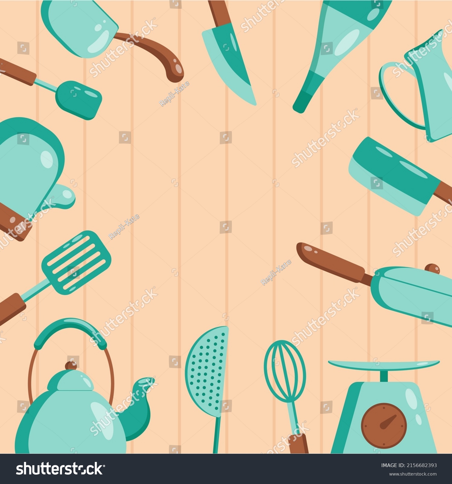 Kitchen Tools Background Vector Flat Illustration Stock Vector (Royalty ...
