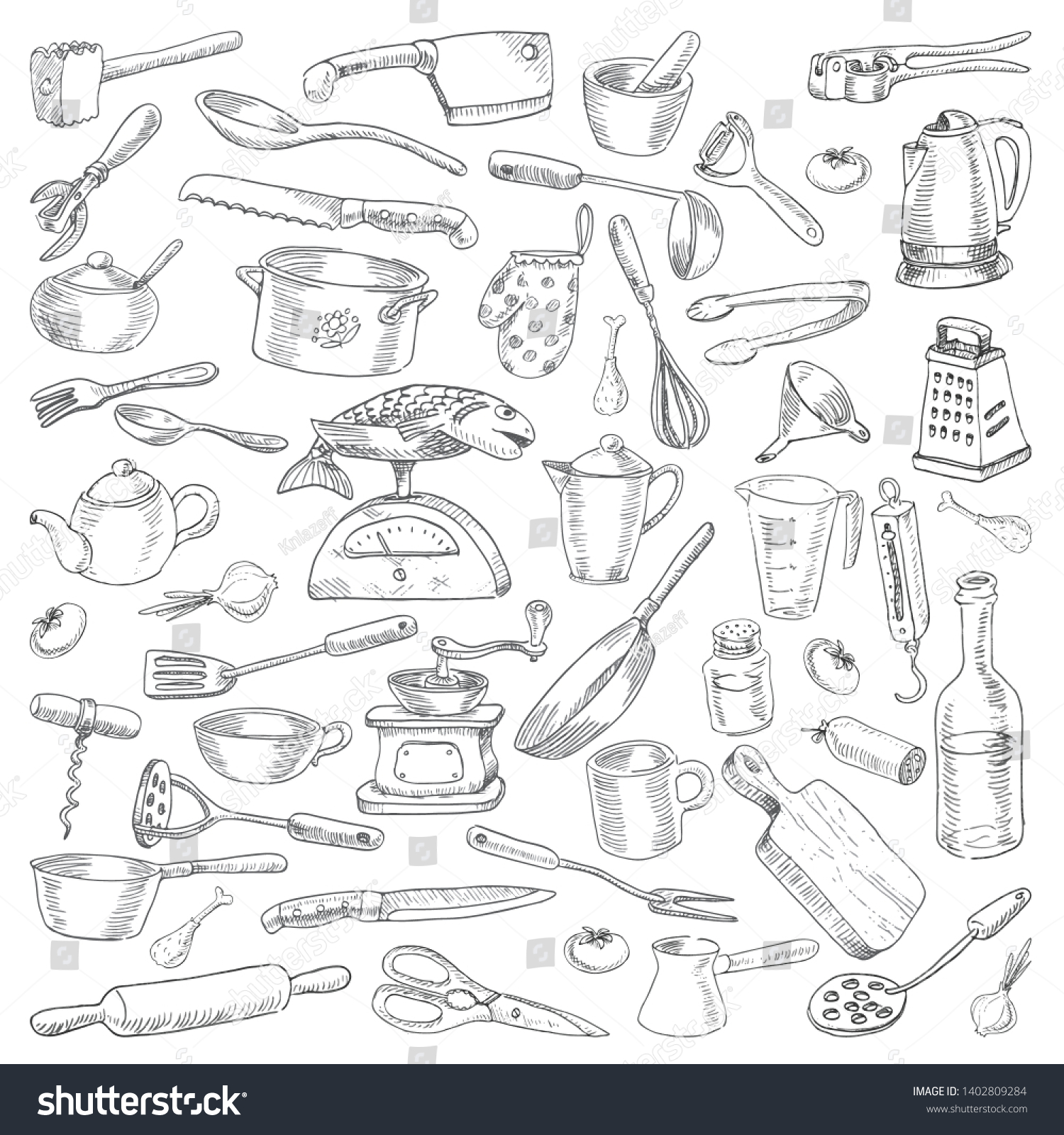 Kitchen Utensils Cooking Tools Vector Illustration: เวกเตอร์สต็อก (ปลอด ...