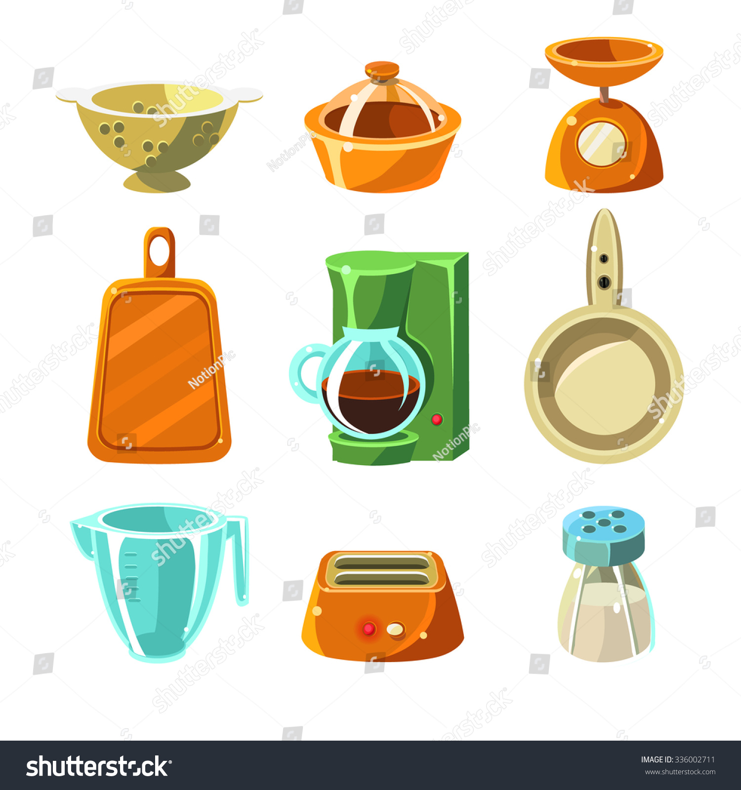 Kitchen Utensils Kitchen Items Vector Illustration 스톡 벡터(로열티 프리 ...