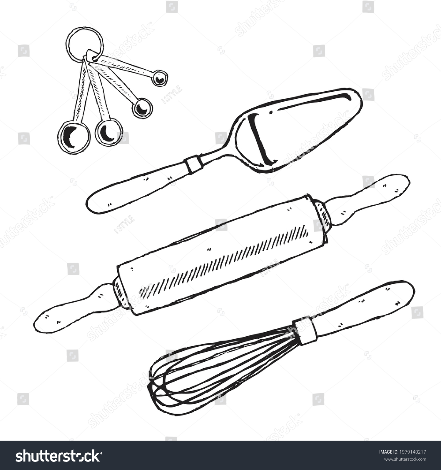 Kitchenware Collection Hand Drawing Style Stock Vector (Royalty Free ...