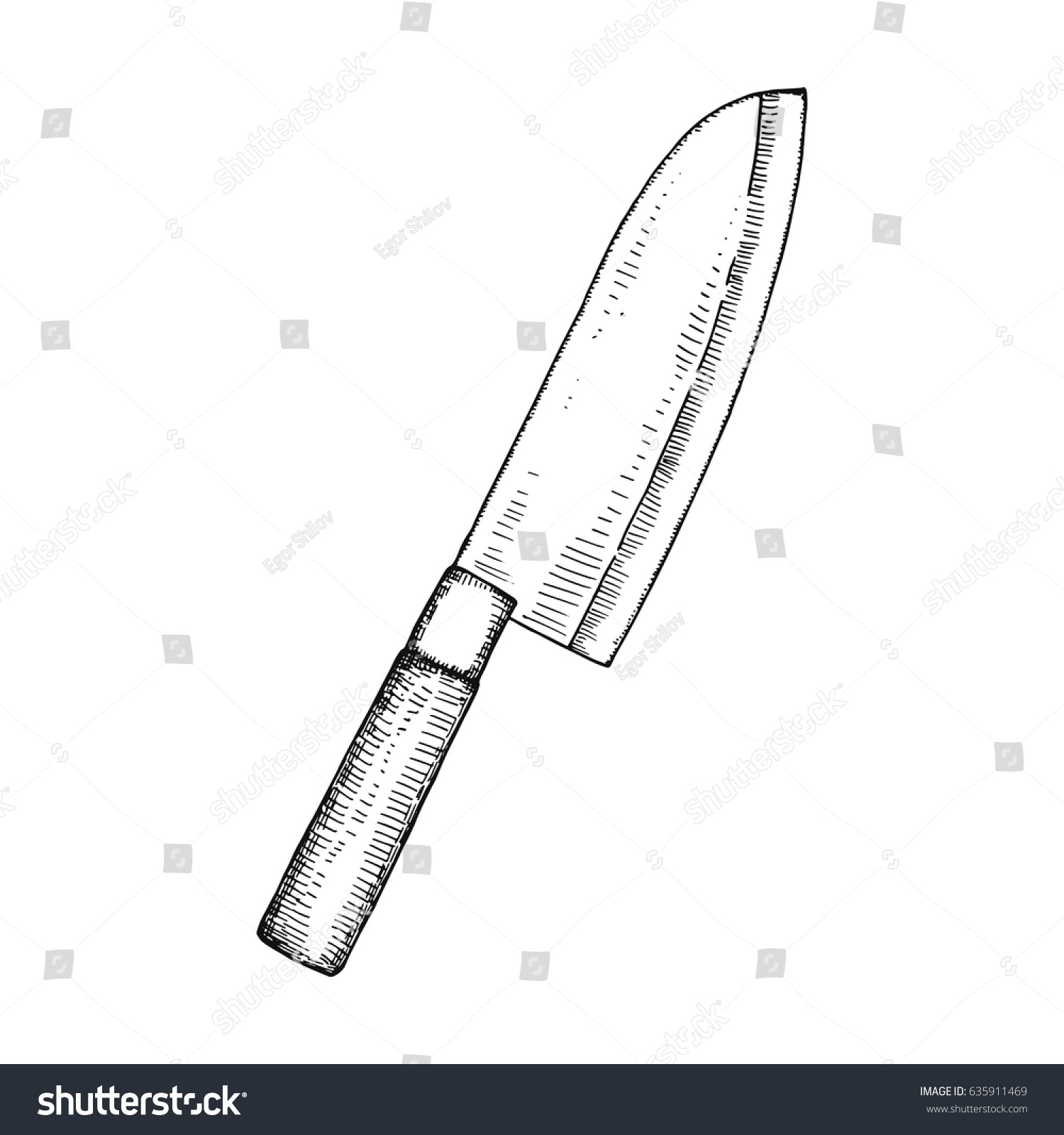 Knife Big Kitchen Vector Hand Drawing Stock Vector (Royalty Free ...