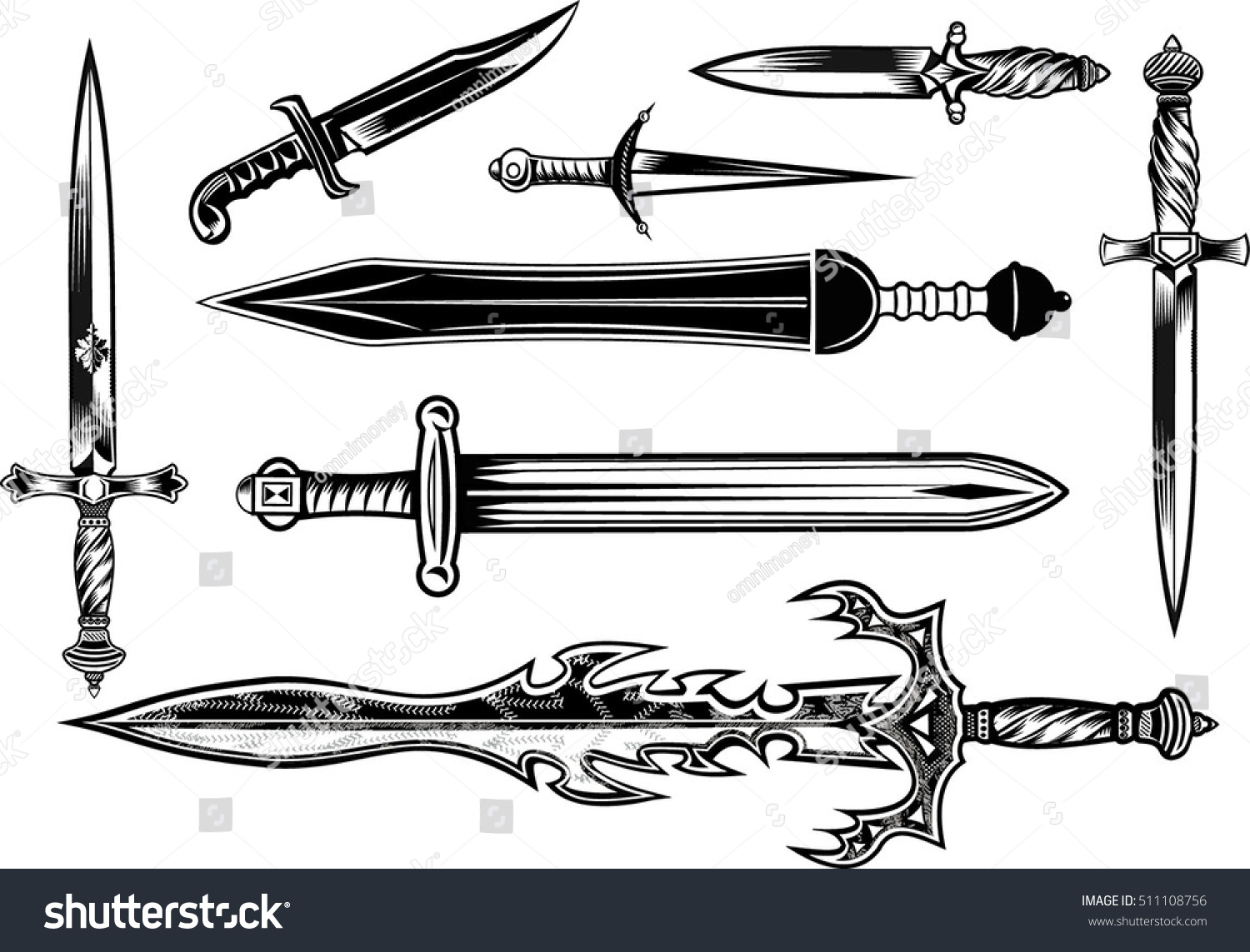 Knife Dagger Sword Tomahawk Stock Vector (Royalty Free) 511108756 ...