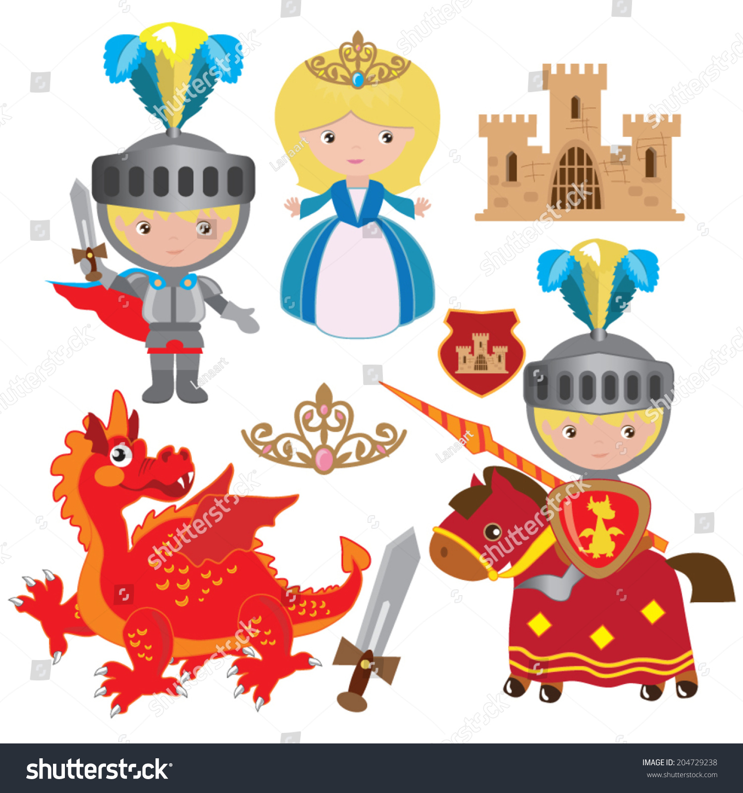 Knight Princess Vector Illustration Stock Vector (Royalty Free) 204729238