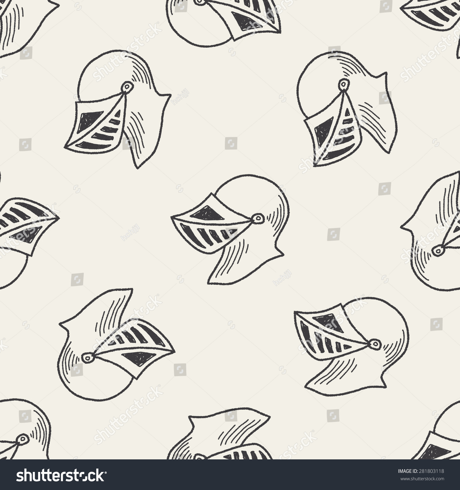 Knight Helmet Doodle Seamless Pattern Background Stock Vector (Royalty ...