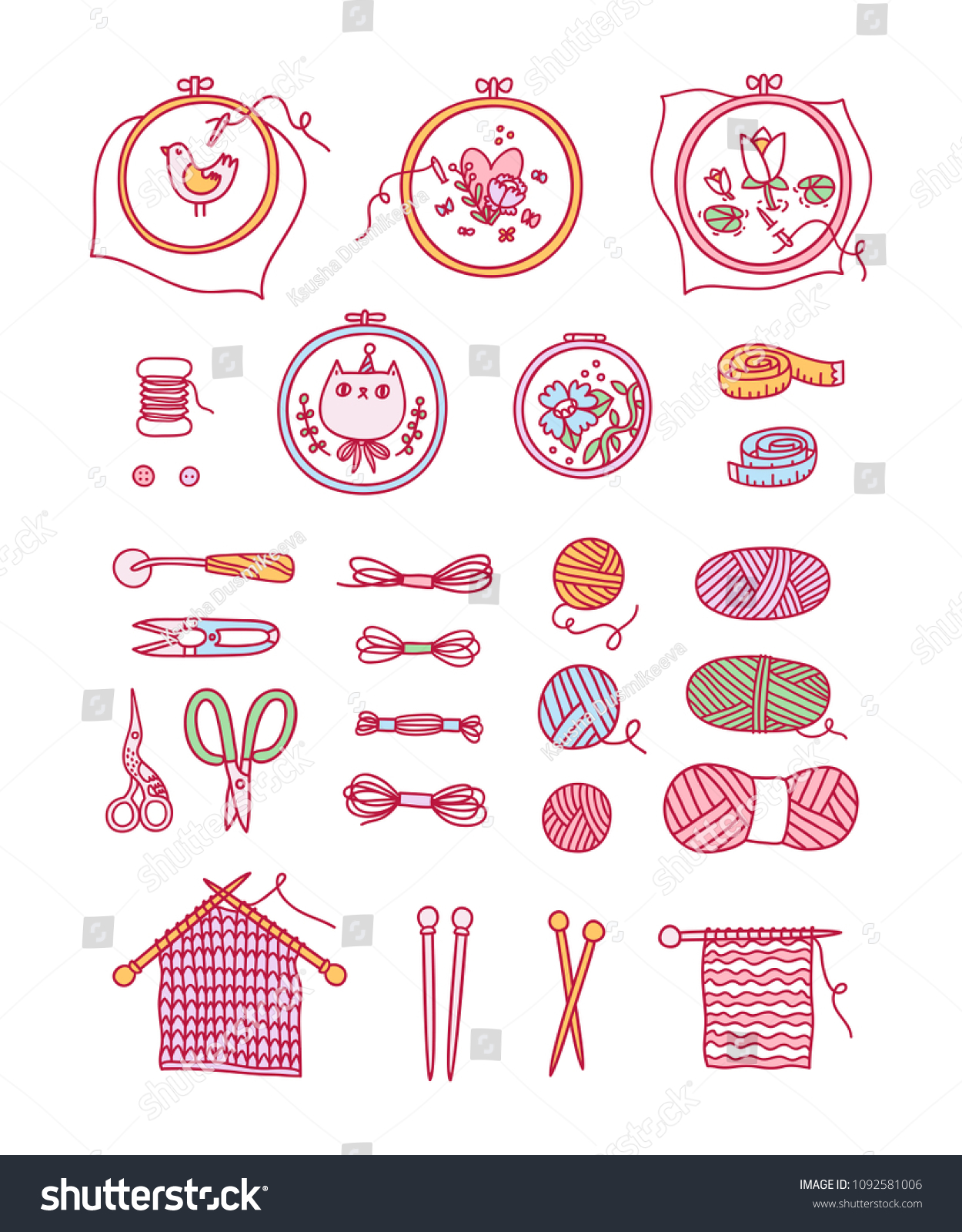 Knitting Stitching Craft Vector Illustration Set Stock Vector (Royalty ...