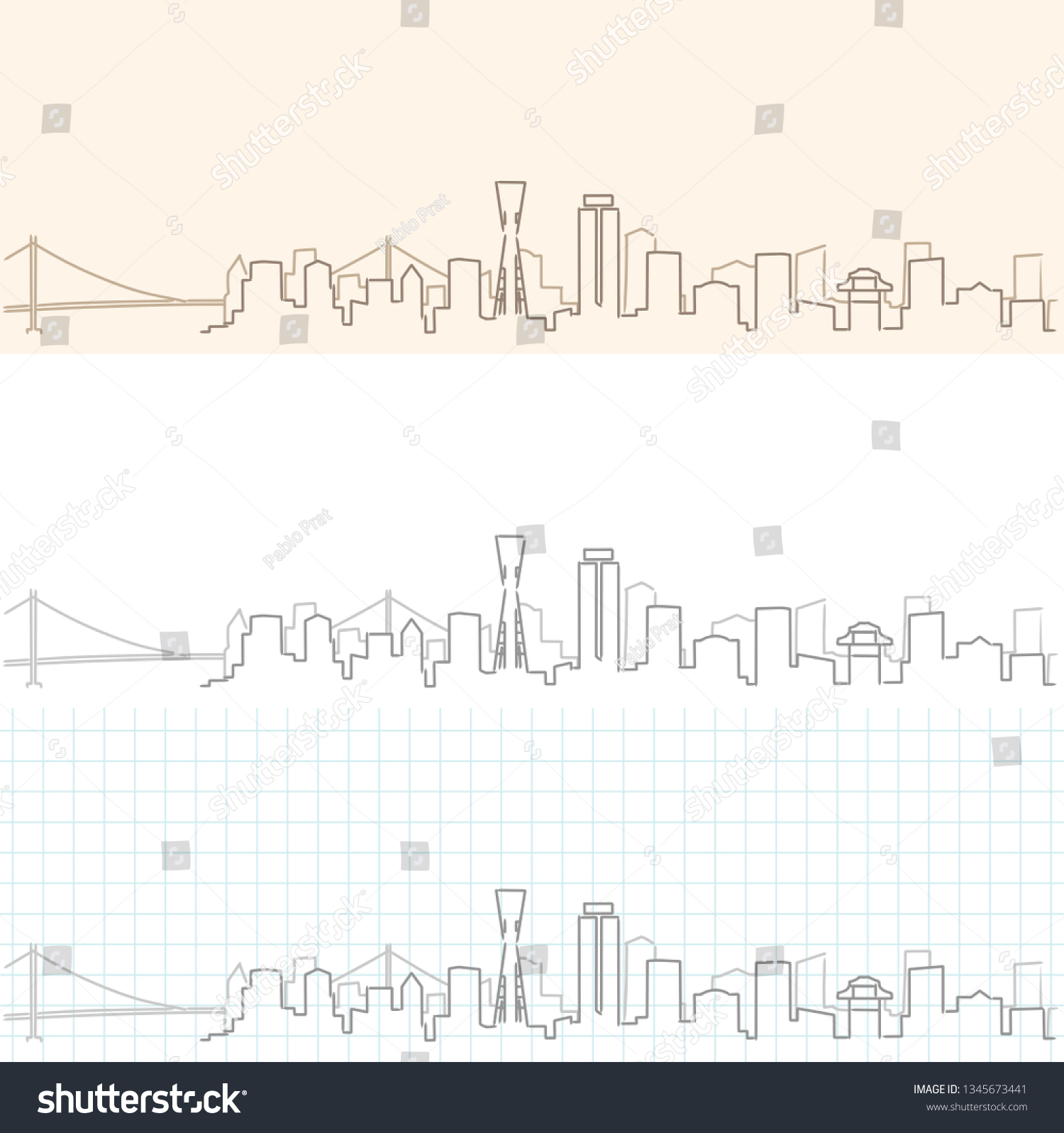 Kobe Hand Drawn Skyline Stock Vector (Royalty Free) 1345673441