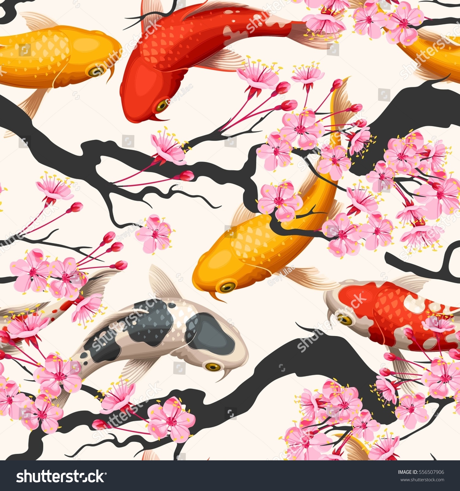 Koi Fish Sakura Seamless Stock Vector (Royalty Free) 556507906 ...