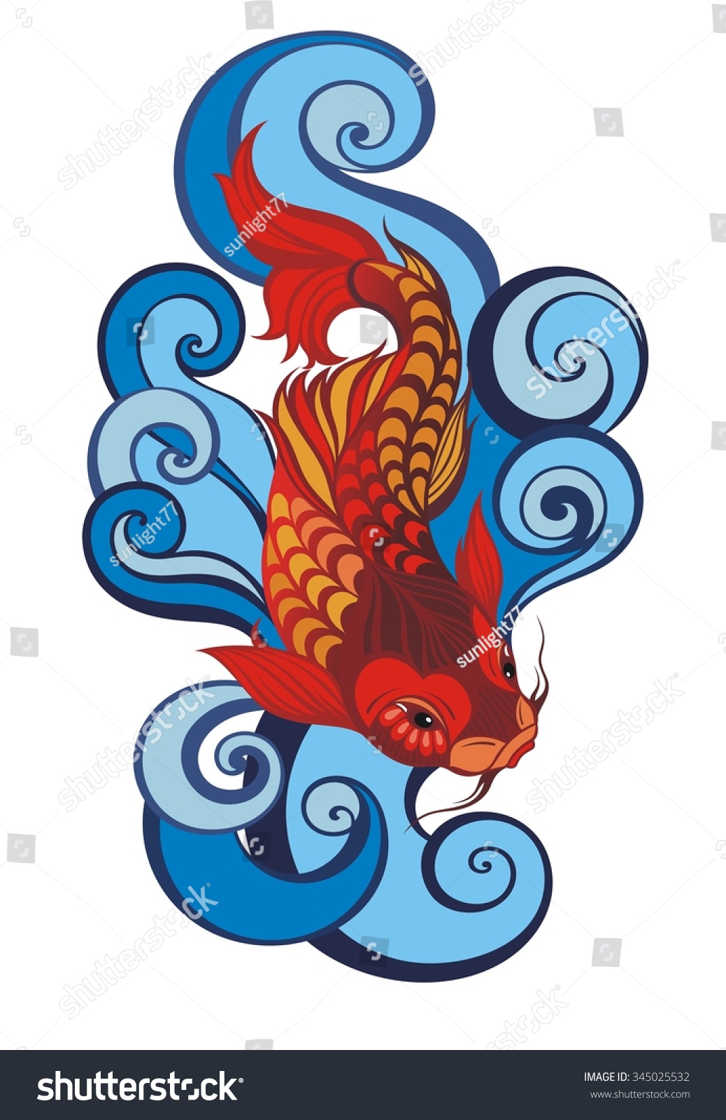 Koi Fish Tattoo Stock Vector (Royalty Free) 345025532 | Shutterstock