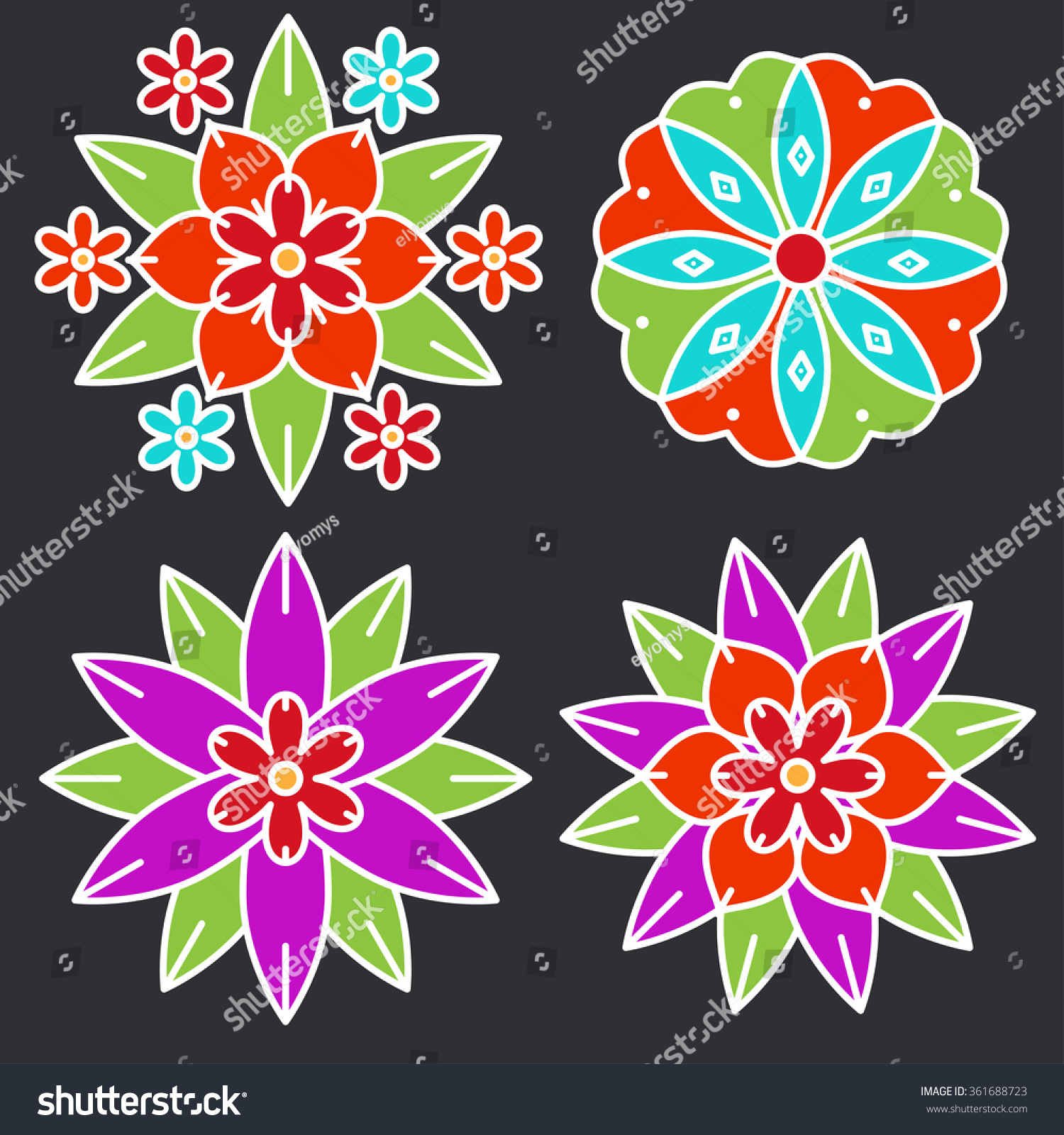 Kolam Style Decorative Vector Designs Stock Vector (Royalty Free) 361688723
