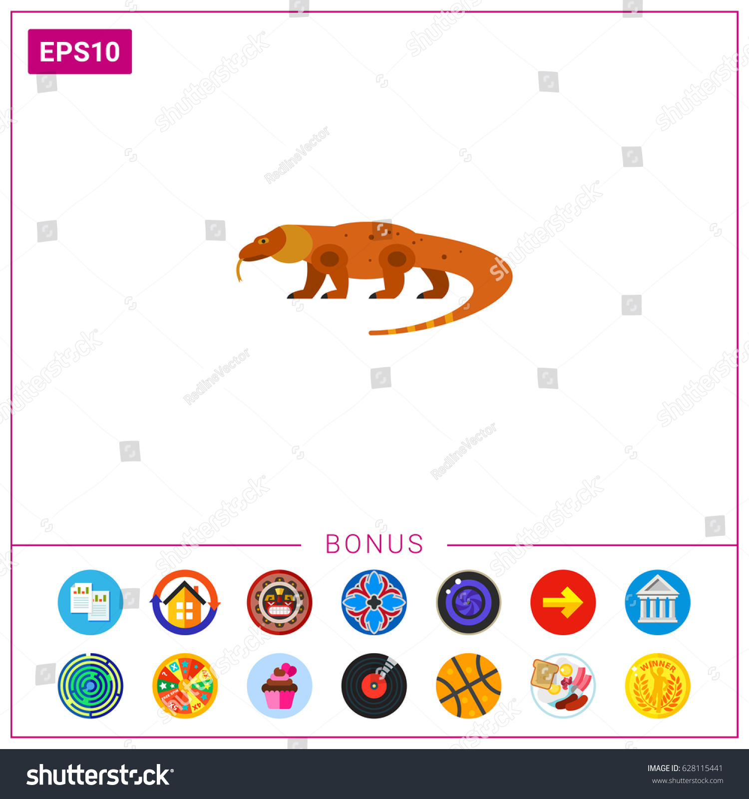 Komodo Dragon Vector Icon Stock Vector (Royalty Free) 628115441