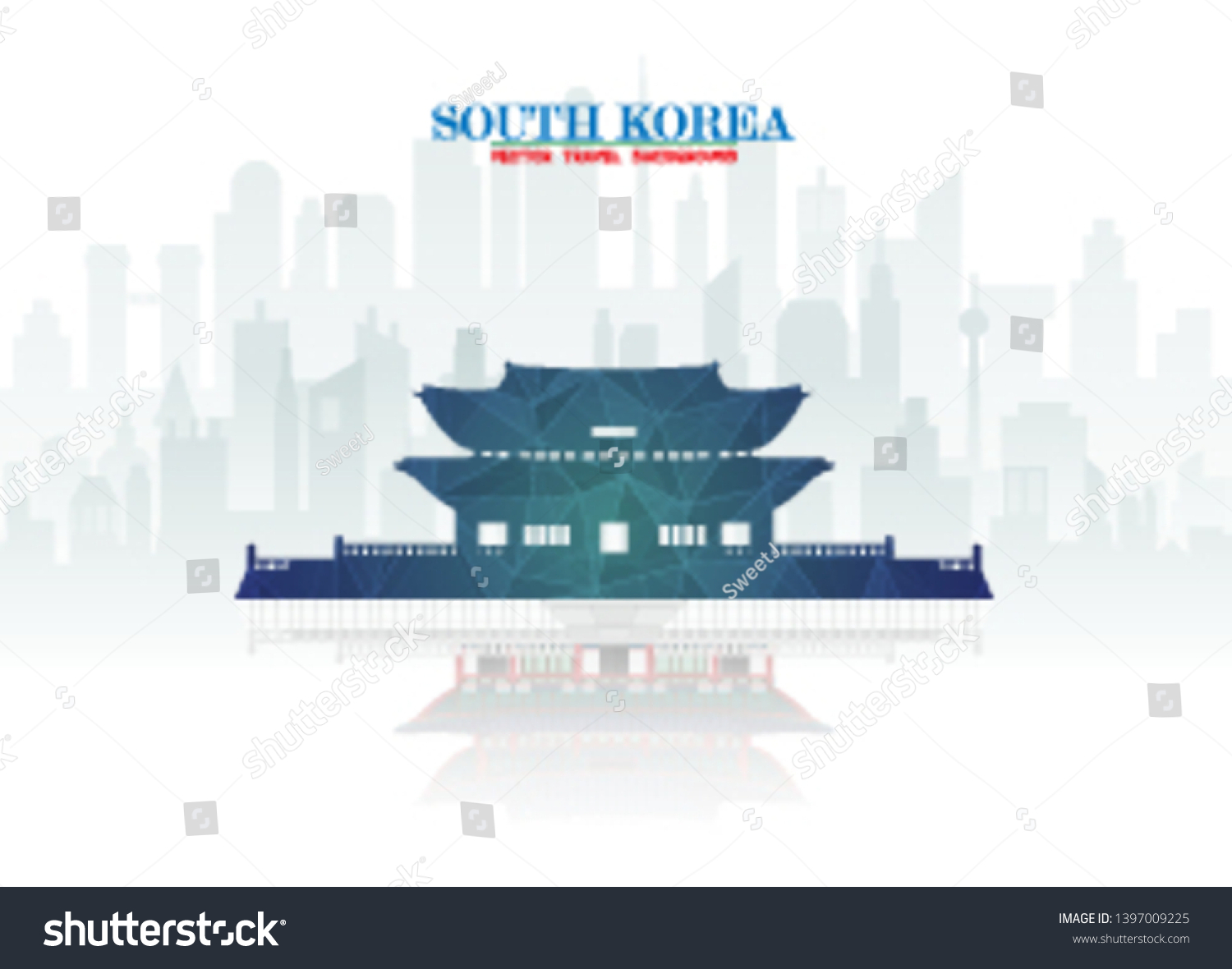 Korea Landmark Background Reflection Vector Illustration Stock Vector ...