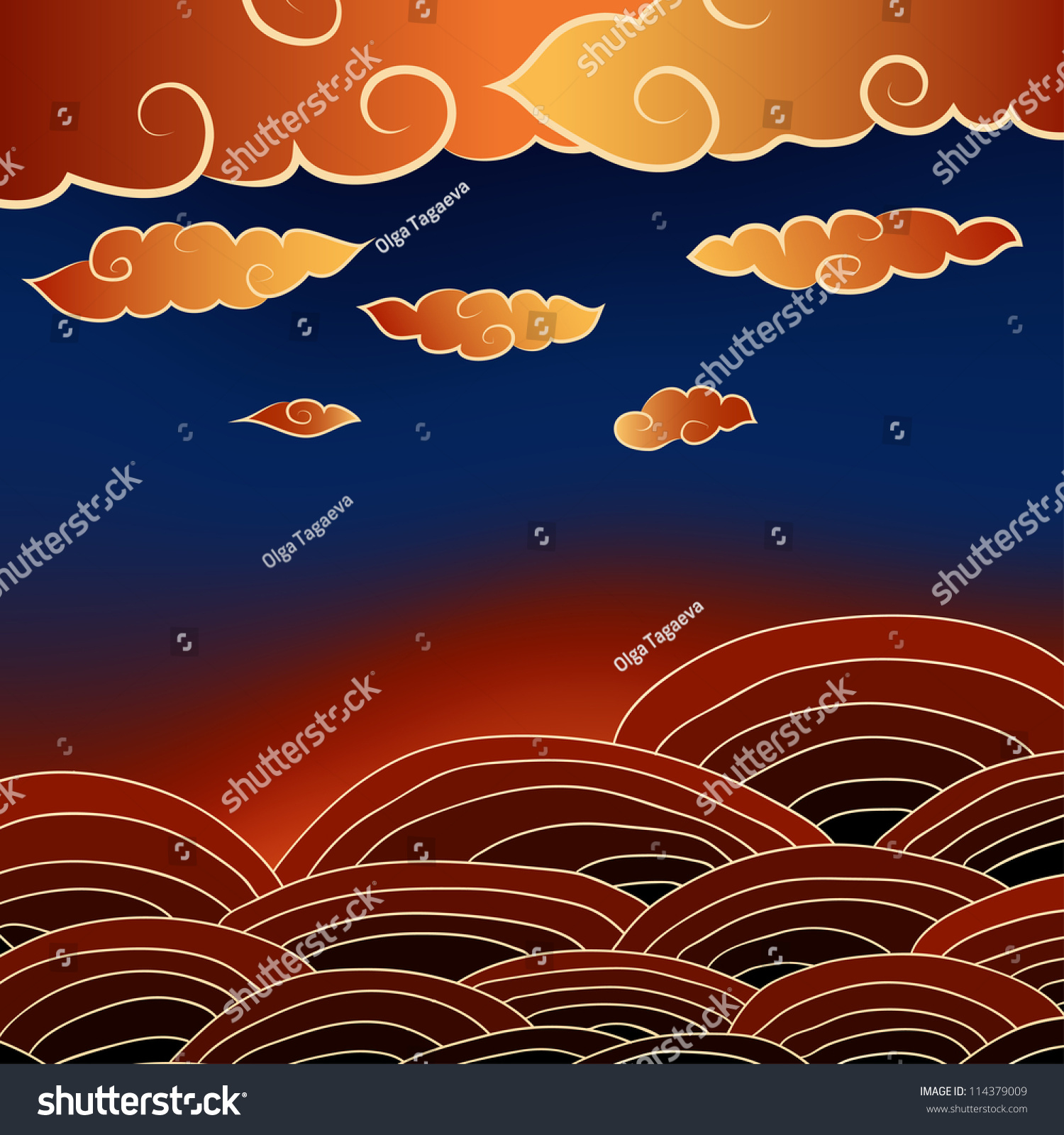Korean Landscape Clouds Fields Sunset Stock Vector (Royalty Free ...