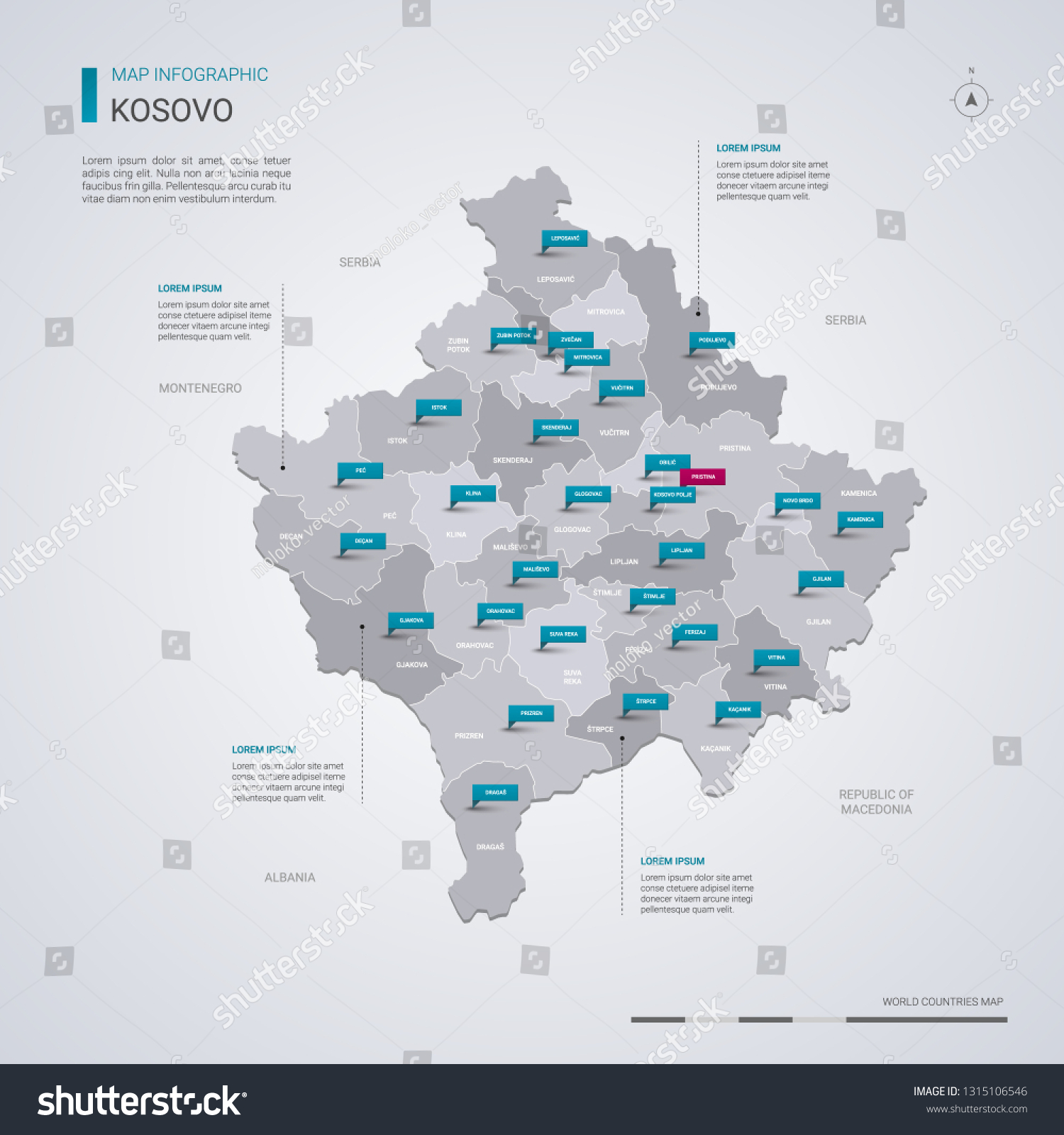 Kosovo Vector Map Infographic Elements Pointer Stock Vector (Royalty ...