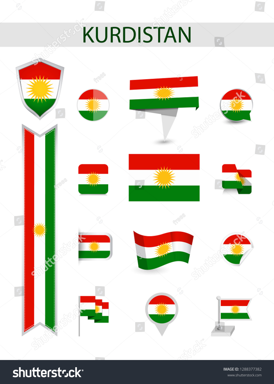 Kurdistan Flat Flag Collection Flat Flags Stock Vector (Royalty Free ...