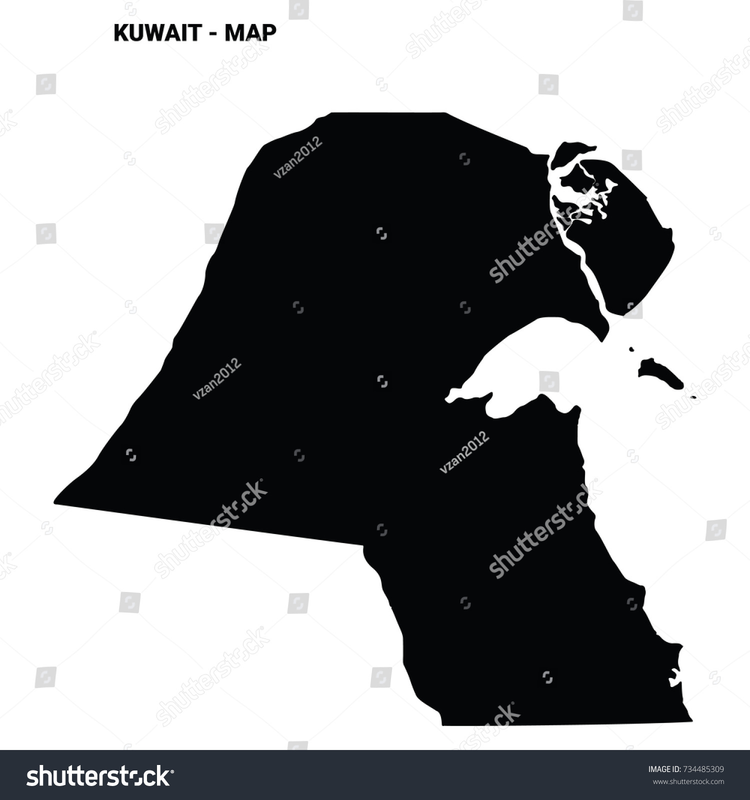 Kuwait Map Silhouette Stock Vector (Royalty Free) 734485309