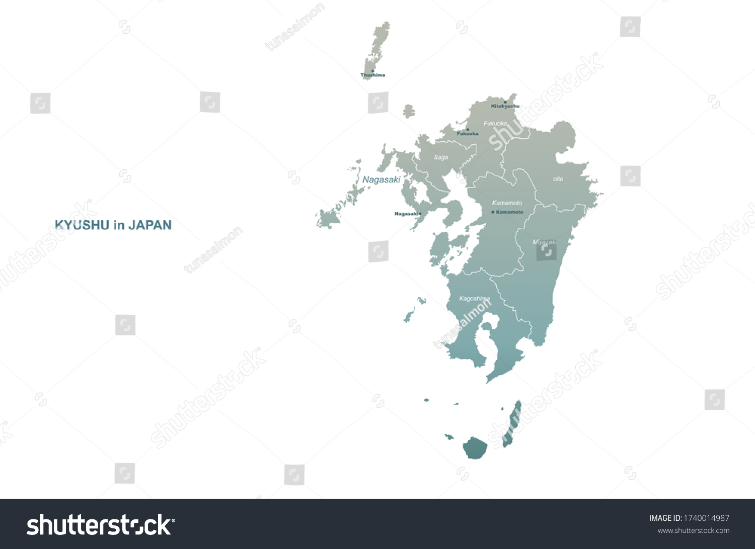 Kyushu Map Japan Region Vector Map Stock Vector (Royalty Free) 1740014987