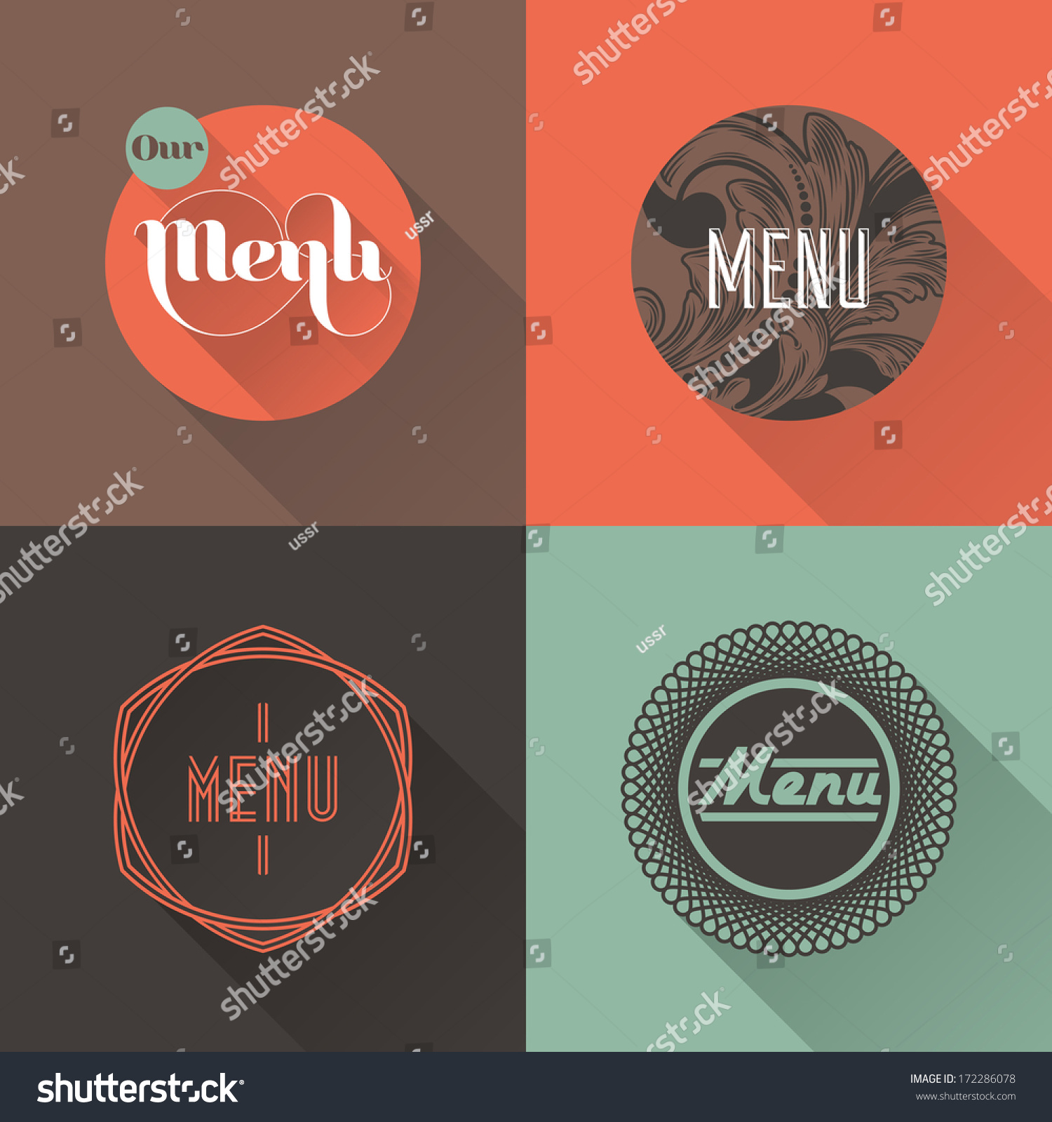 Labels Restaurant Menu Design: เวกเตอร์สต็อก (ปลอดค่าลิขสิทธิ์) 172286078