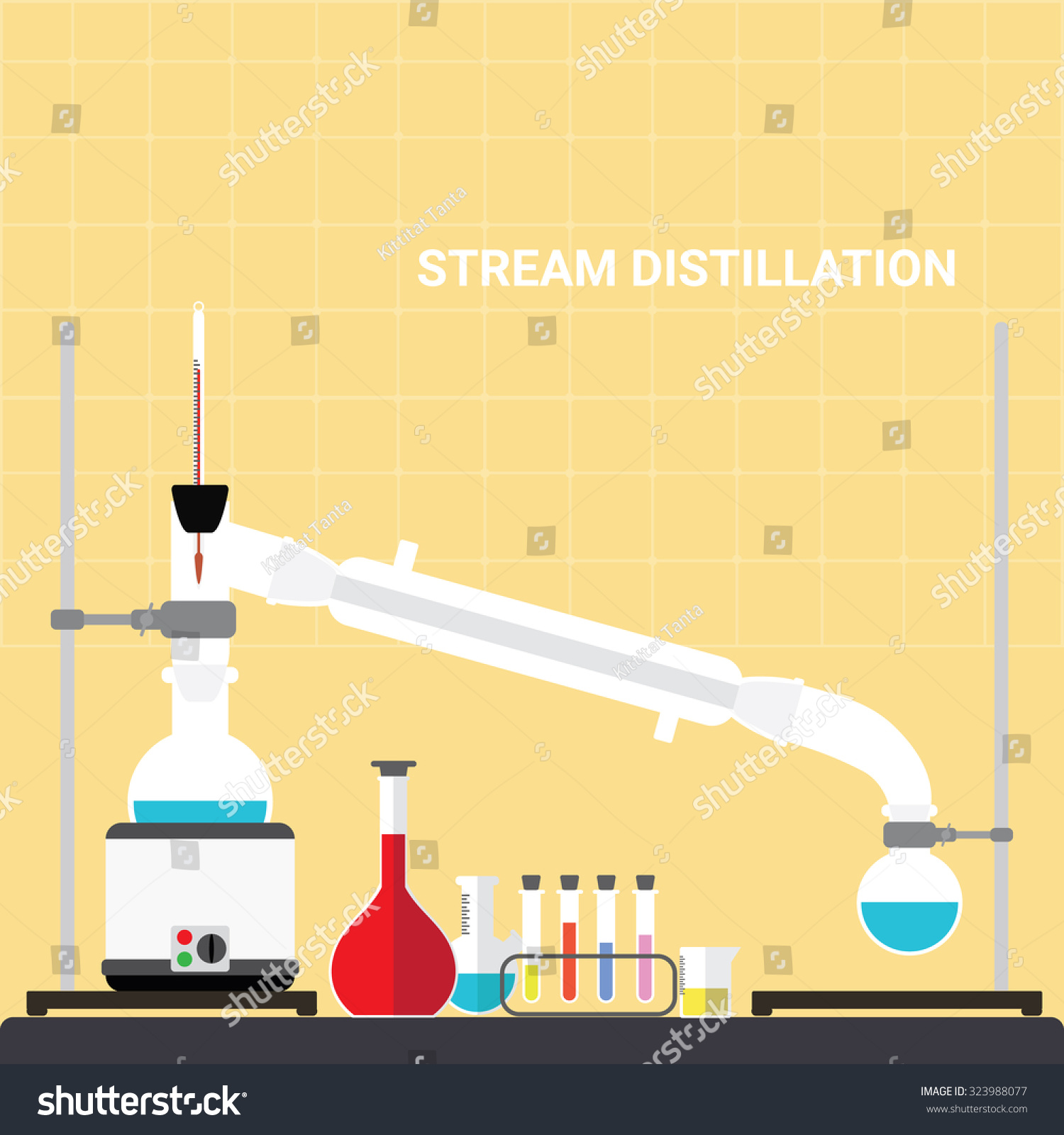 Laboratory Setup For Distillation. Flat Design. Vector Illustration ...