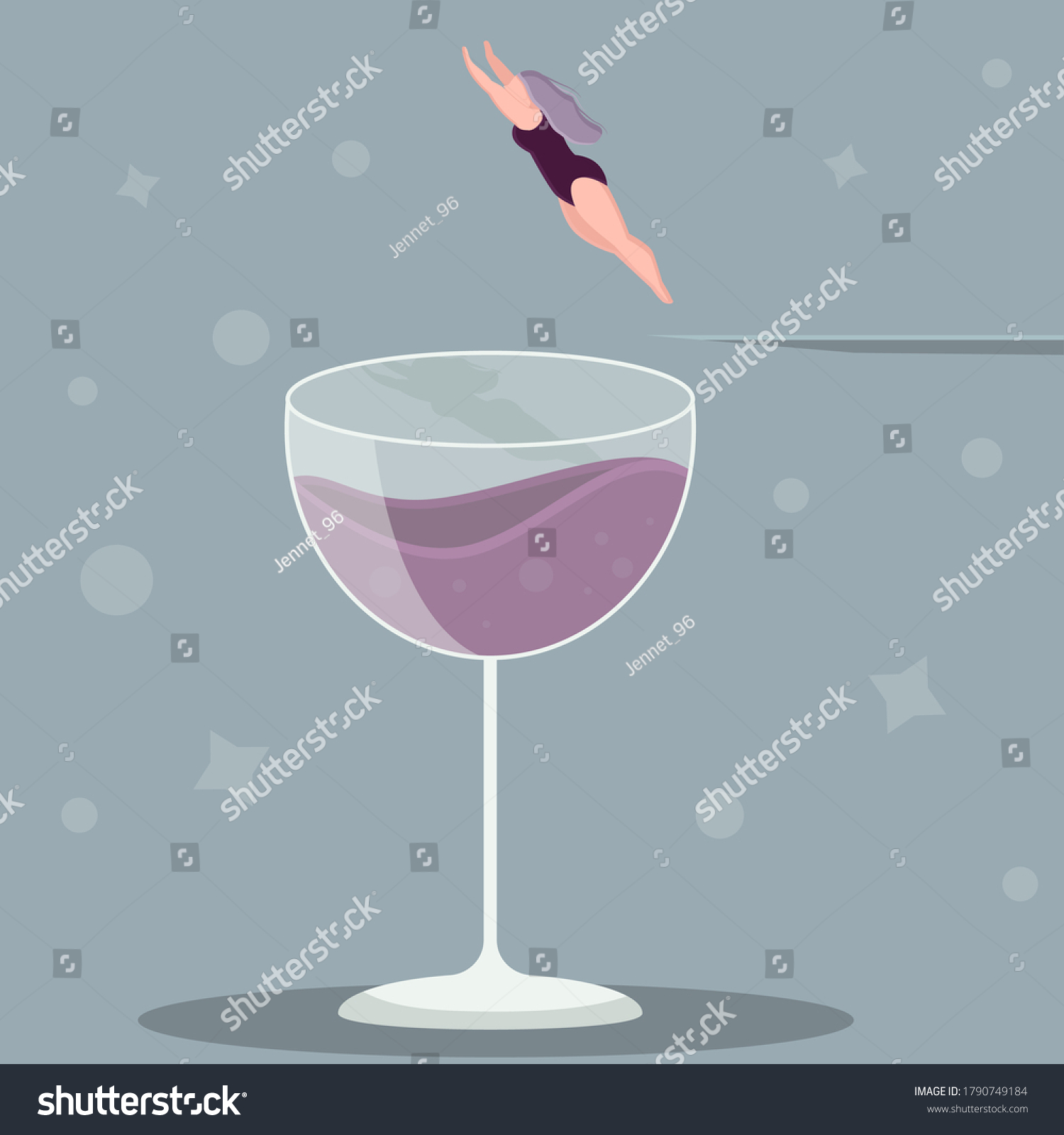 Lady Jumping Glass Wine Stock Vector Royalty Free 1790749184 Shutterstock