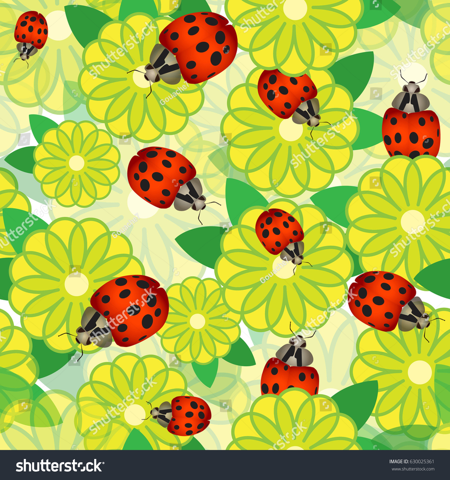 Ladybird Beetles Pattern On Floral Background Stock Vector (Royalty ...