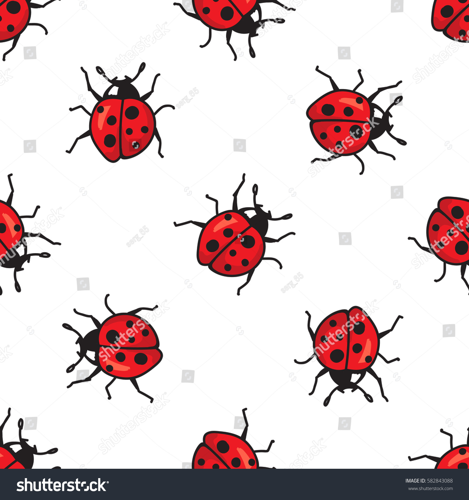 Ladybugs Seamless Pattern Cute Cartoon Insect Stock Vector (Royalty ...