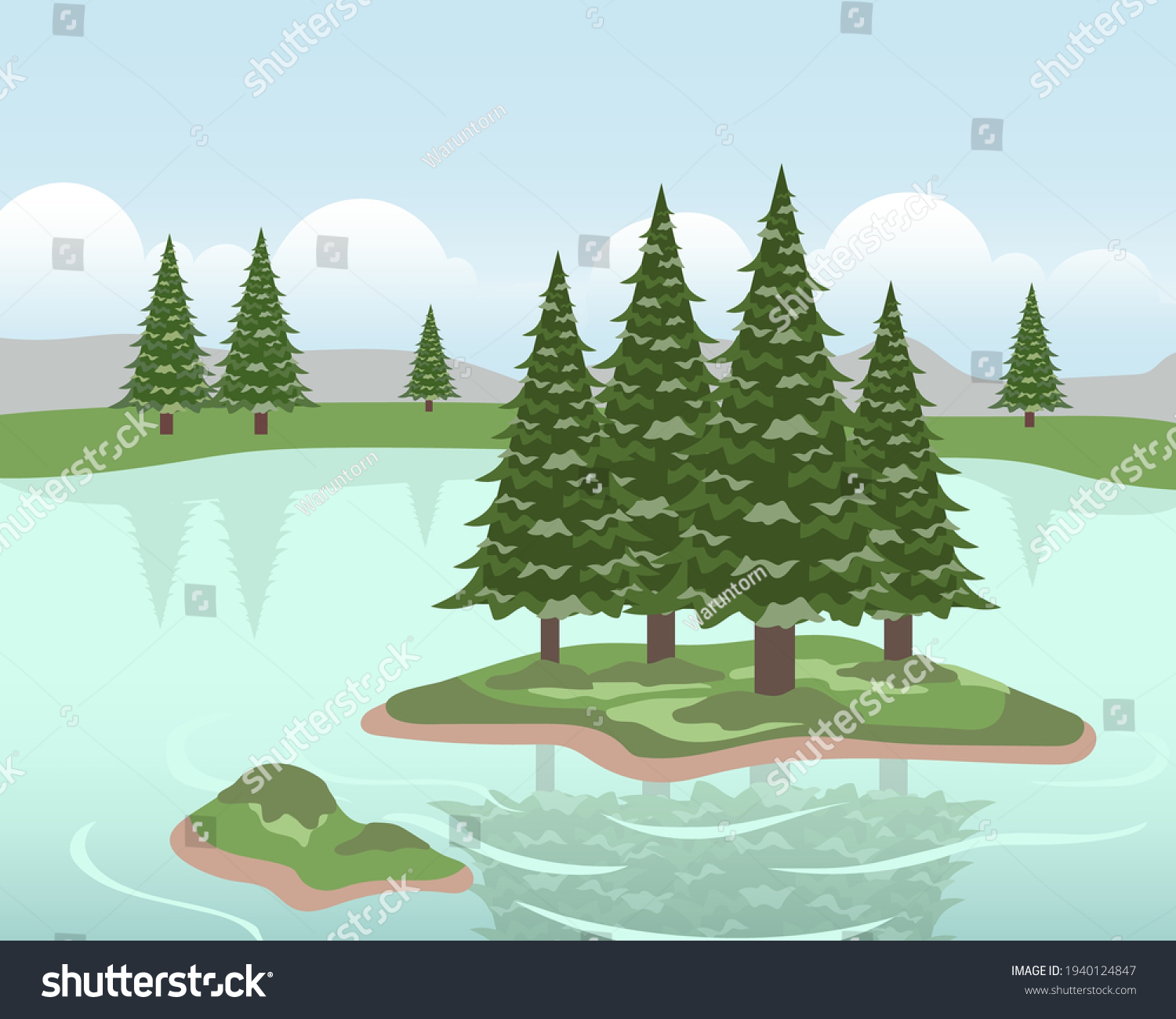 Lake Field Landscape Vector Design Stock Vector (Royalty Free ...
