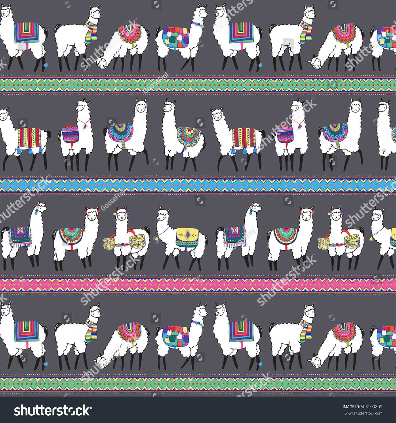 Lama Animal Vector Striped Pattern Stock Vector (Royalty Free) 608109809