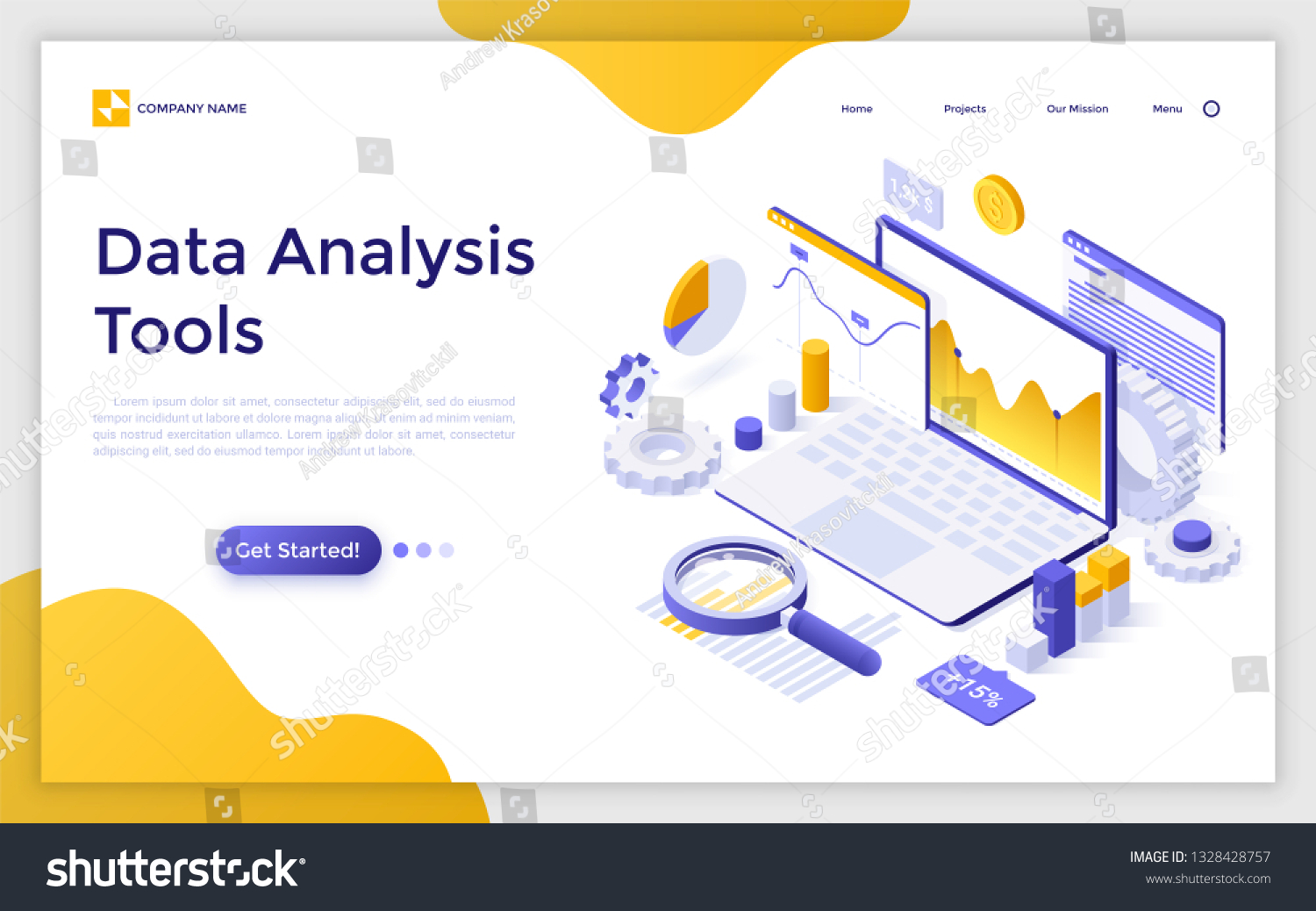 Landing Page Laptop Computer Charts Diagrams Stock Vector (Royalty Free ...