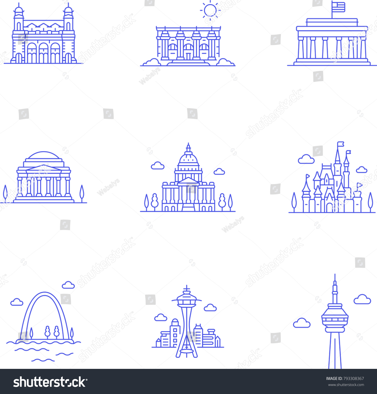 Landmarks Line Icon Set Stock Vector (Royalty Free) 793308367 ...