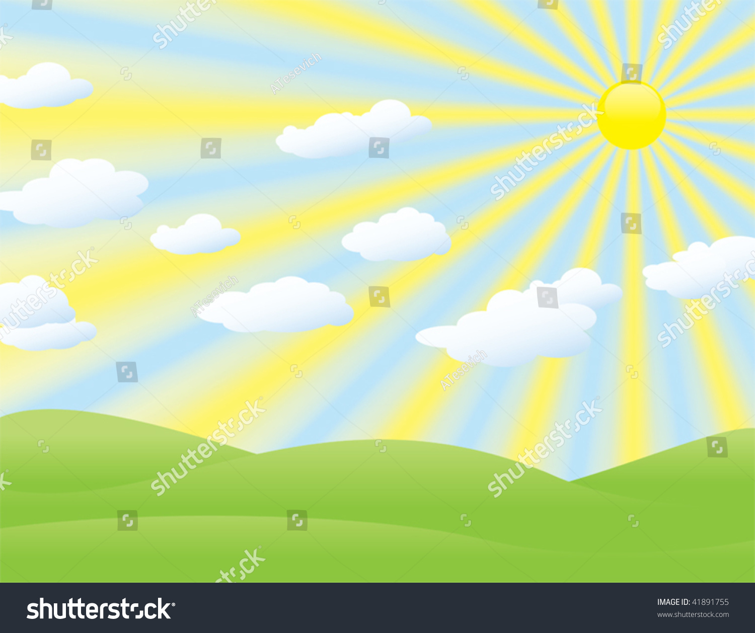 Landscape Background Sun Rays Clouds Vector Stock Vector (Royalty Free ...