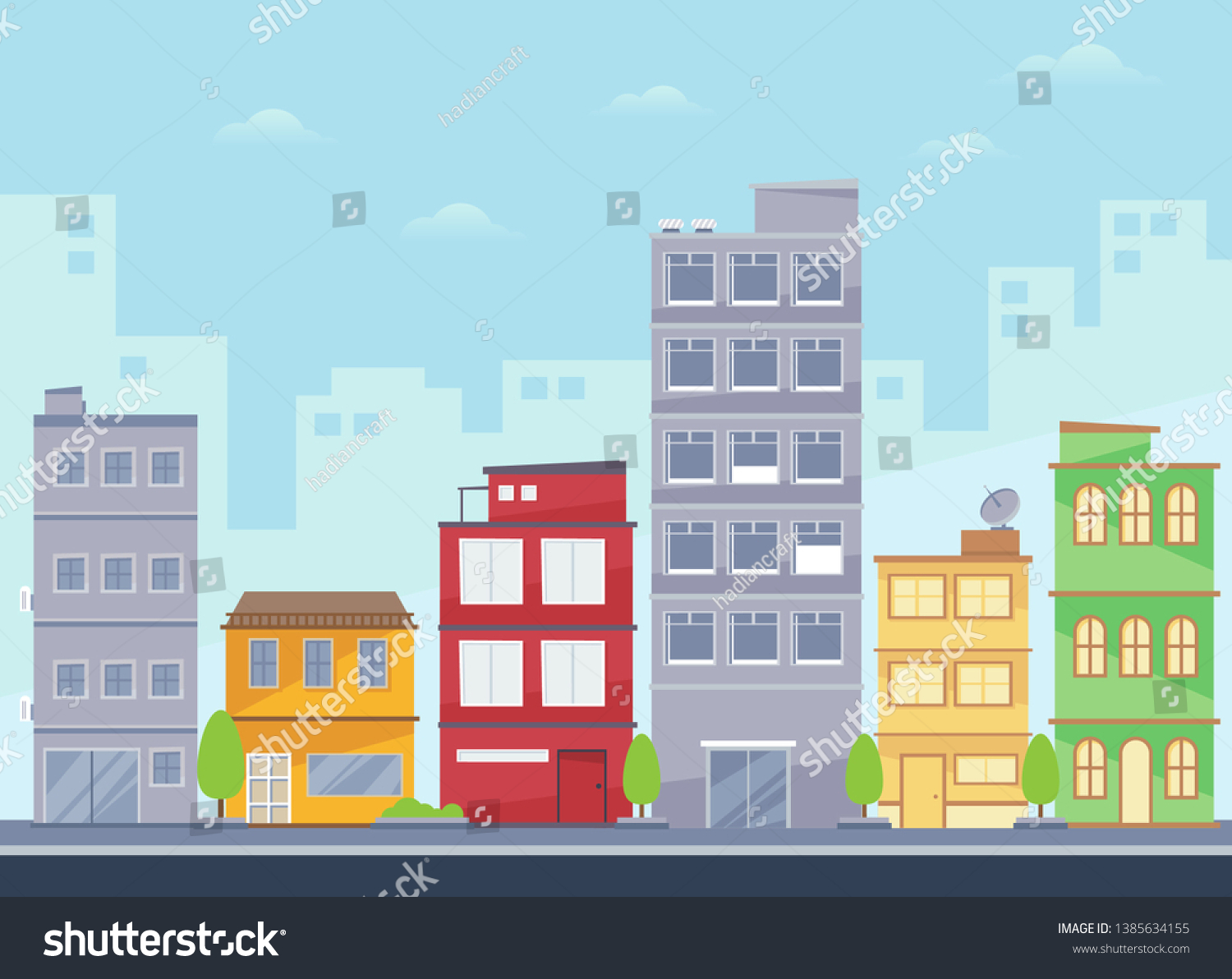 Landscape Flat Design Building Scenery Vector Stock Vector (Royalty ...