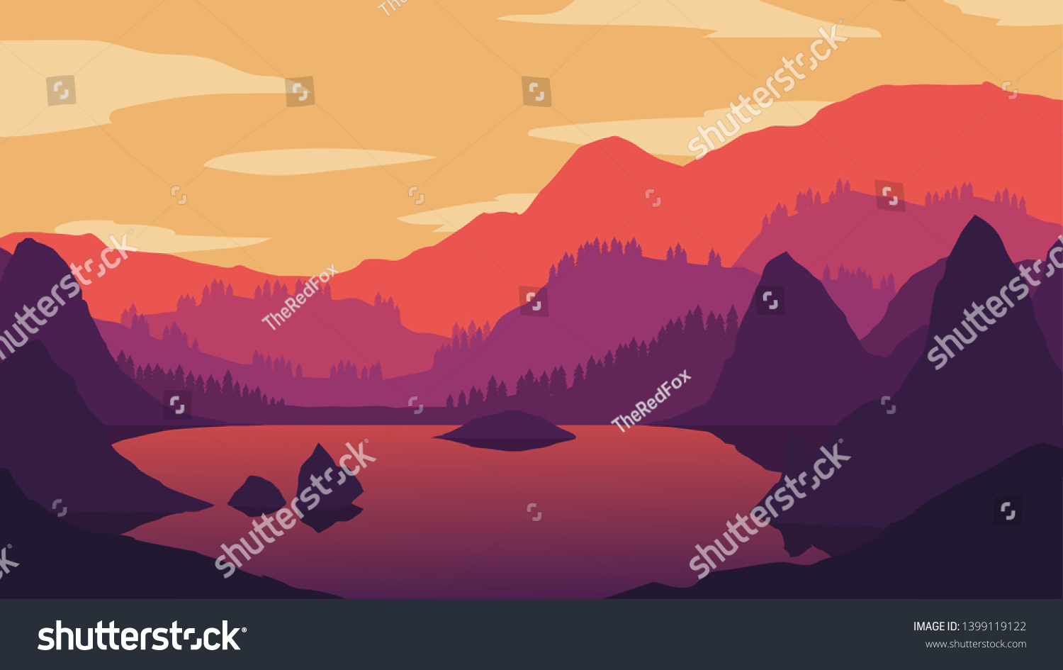 Landscape Flat Design Wallpaper Background Stock Vector (Royalty Free ...