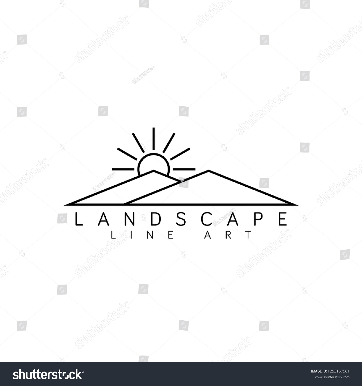 Landscape Line Art Logo Design Template Stock Vector (Royalty Free ...