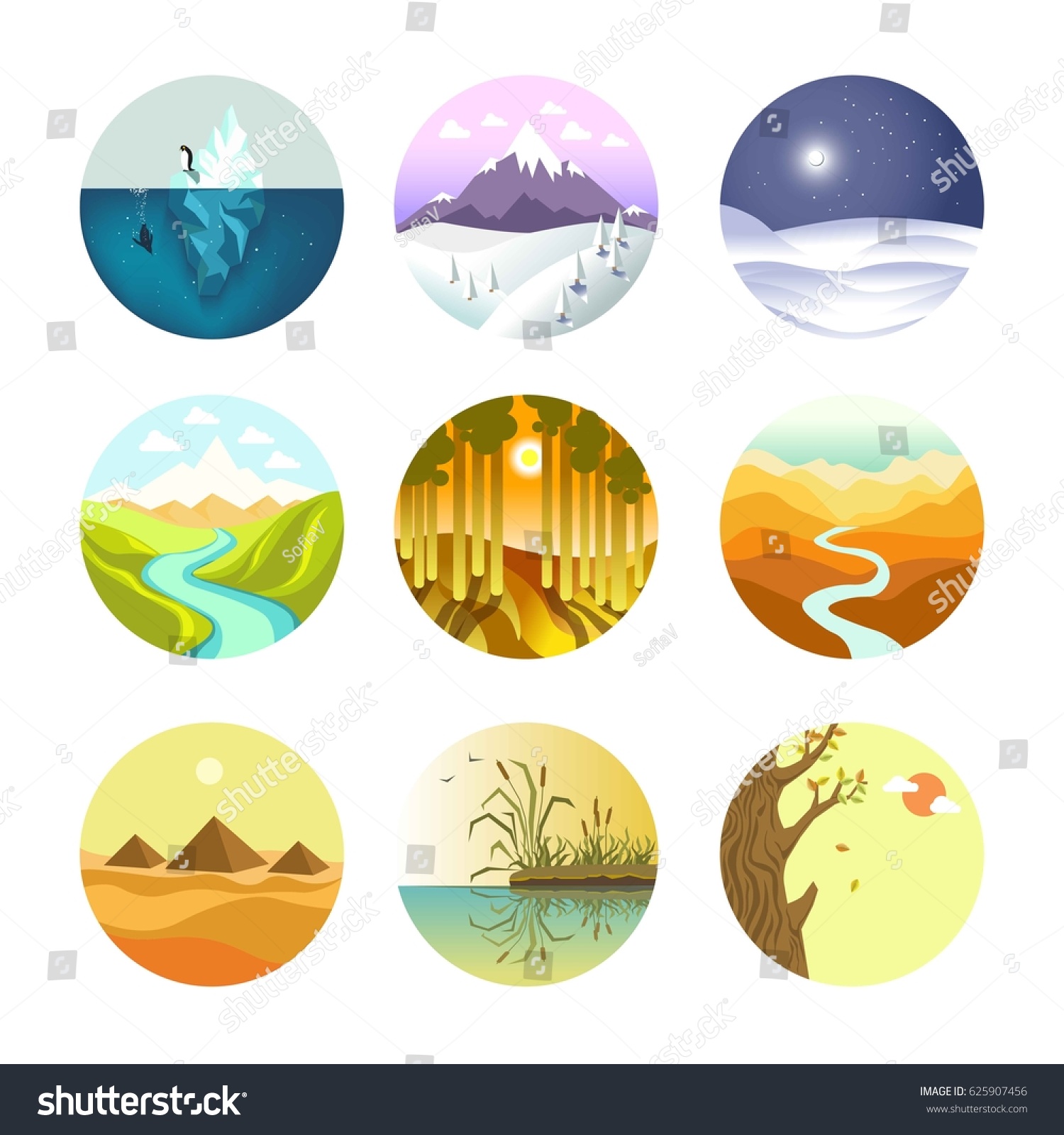 Landscape Round Logotypes Set On White Stock Vector (Royalty Free ...
