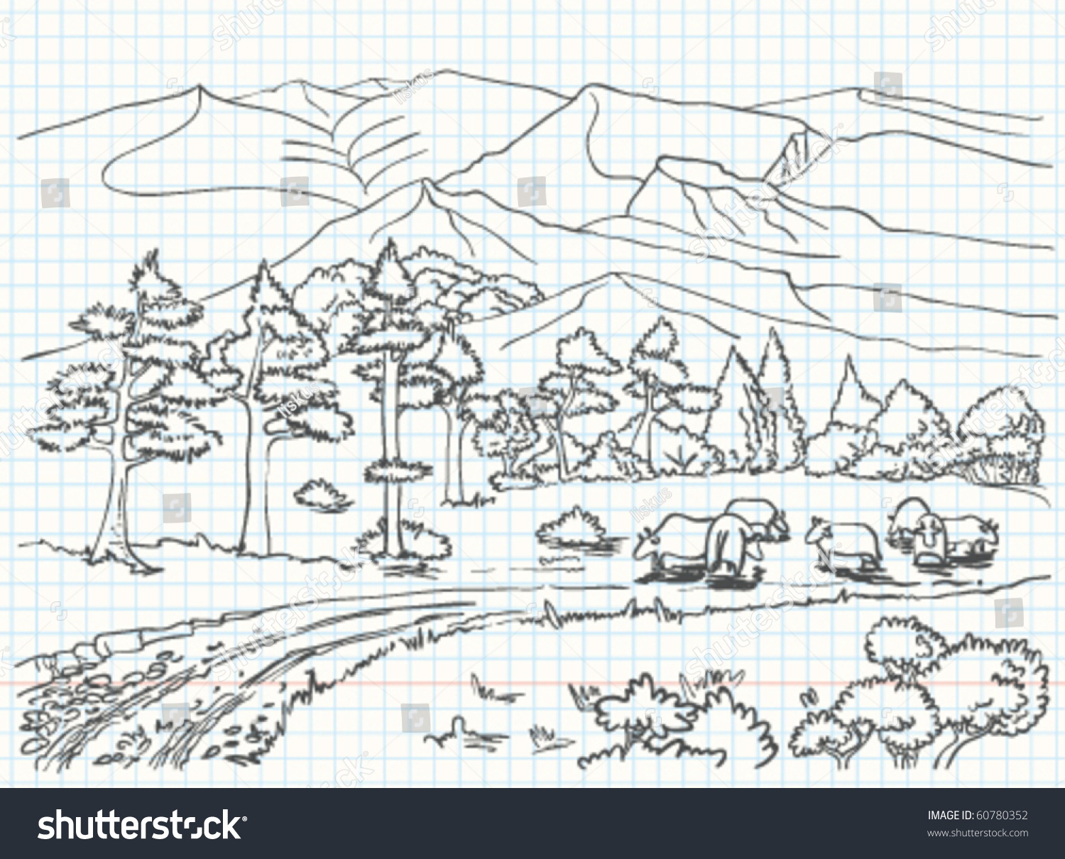 Landscape Sketch Drawing Stock Vector (Royalty Free) 60780352