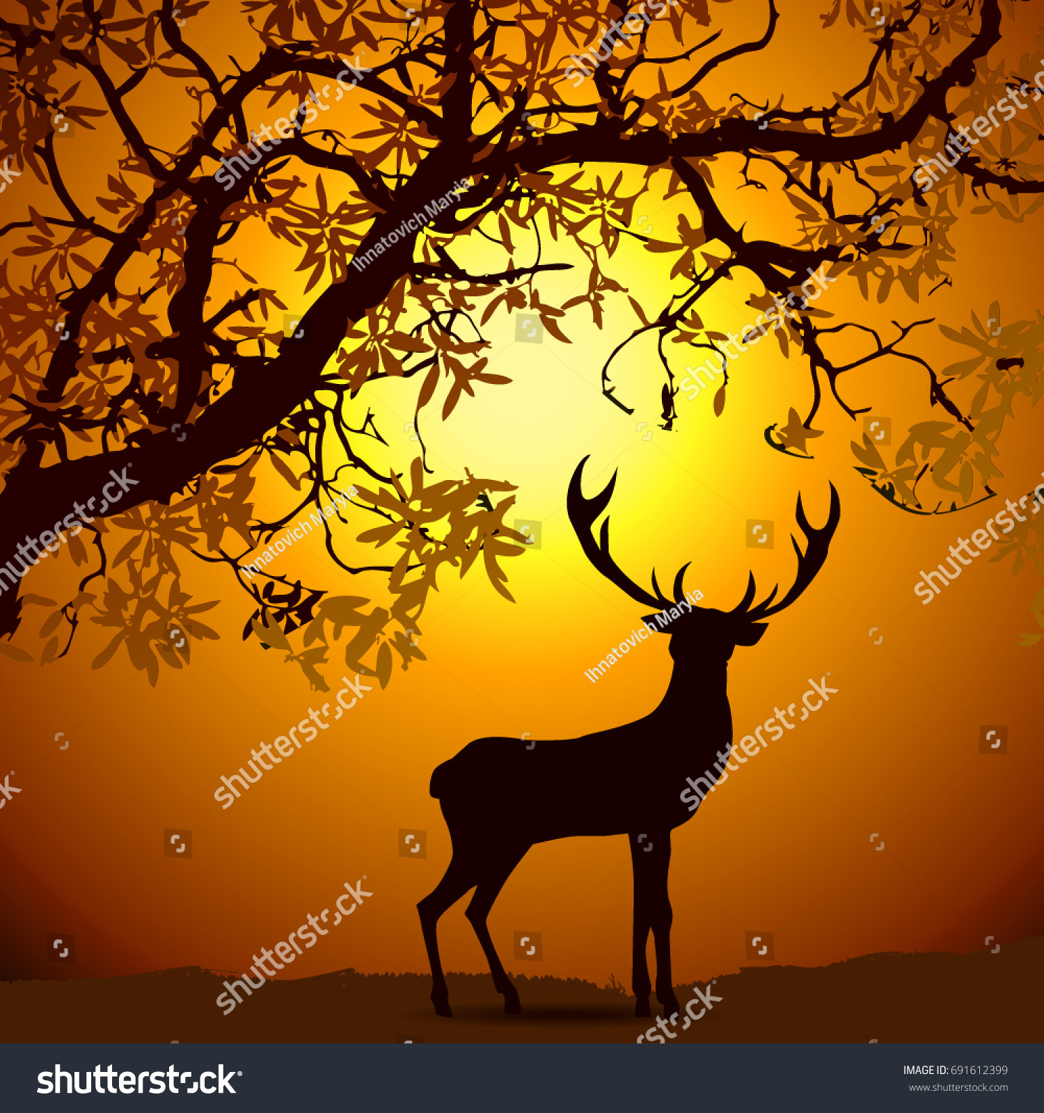 Landscape Deer Vector Stock Vector (Royalty Free) 691612399 | Shutterstock