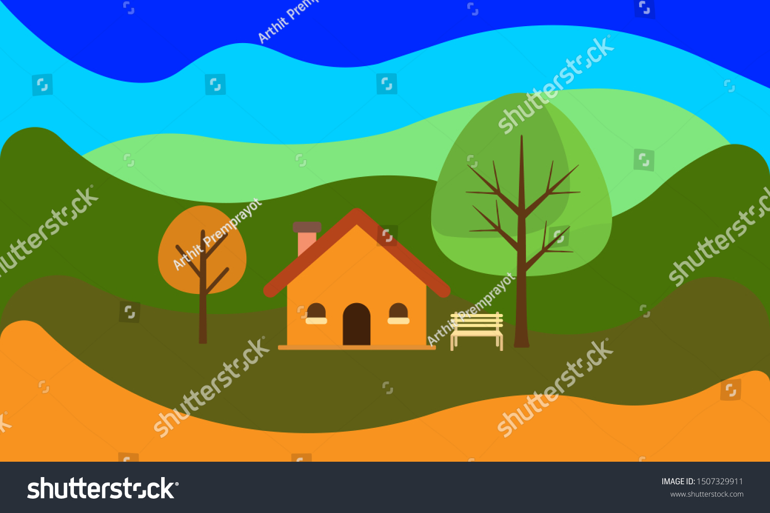Landscape House Trees Vector Flat Design Stock Vector (Royalty Free ...