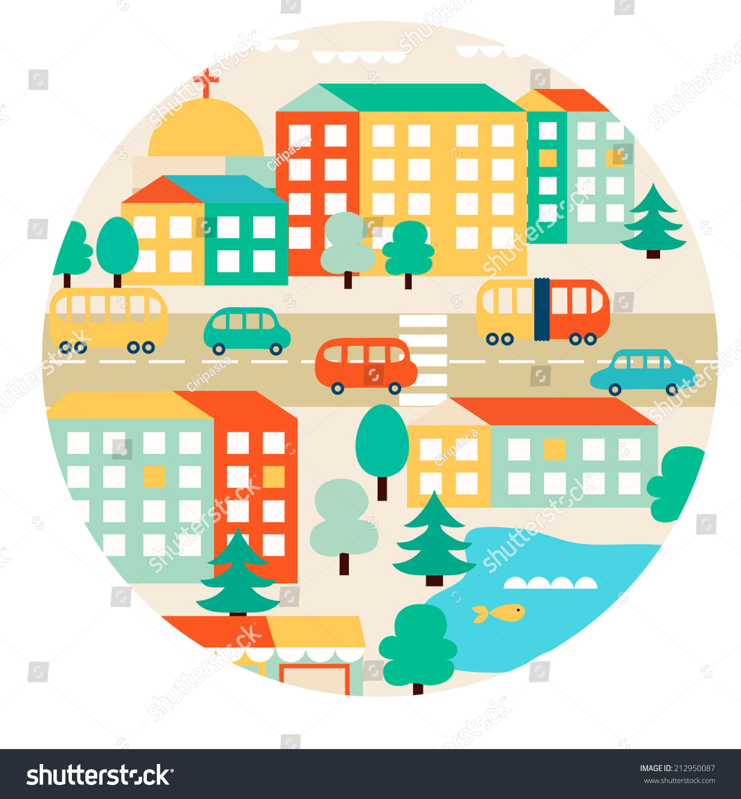 Landscape Small Town Vector Illustration: vector de stock (libre de ...
