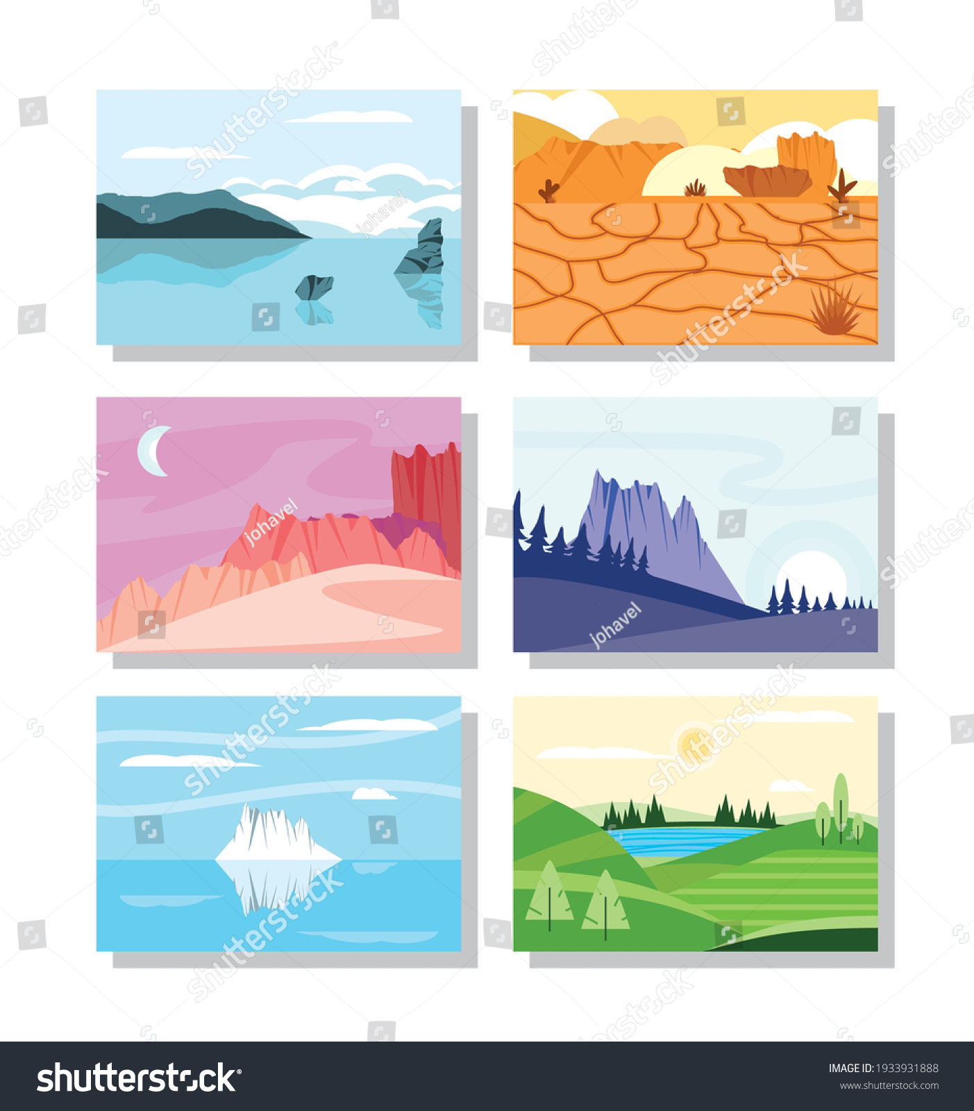 Landscapes Nature Scene Vector Set Stock Vector (Royalty Free) 1933931888