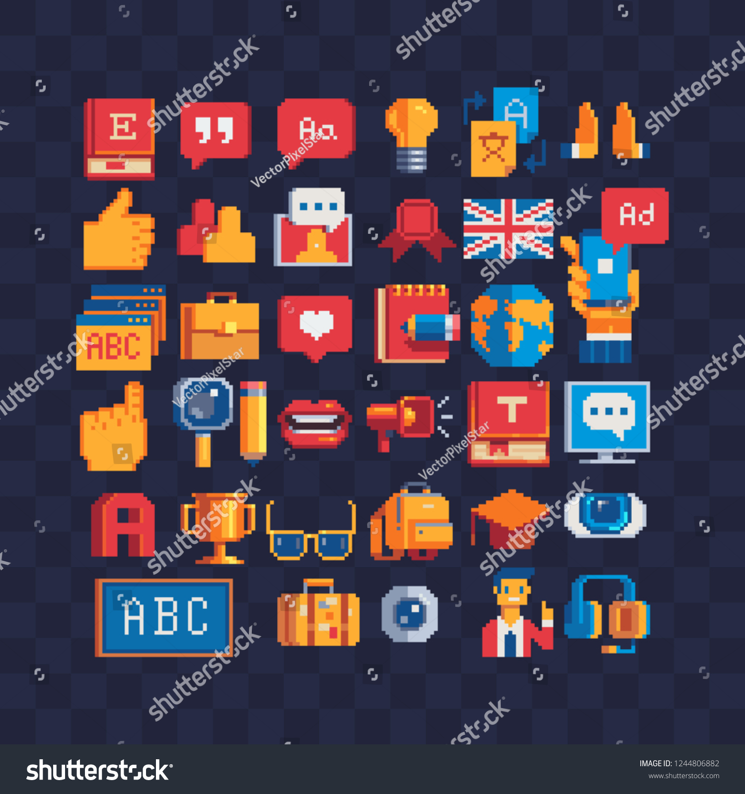 Language Learning Pixel Art Icons Set Stock Vector (Royalty Free ...