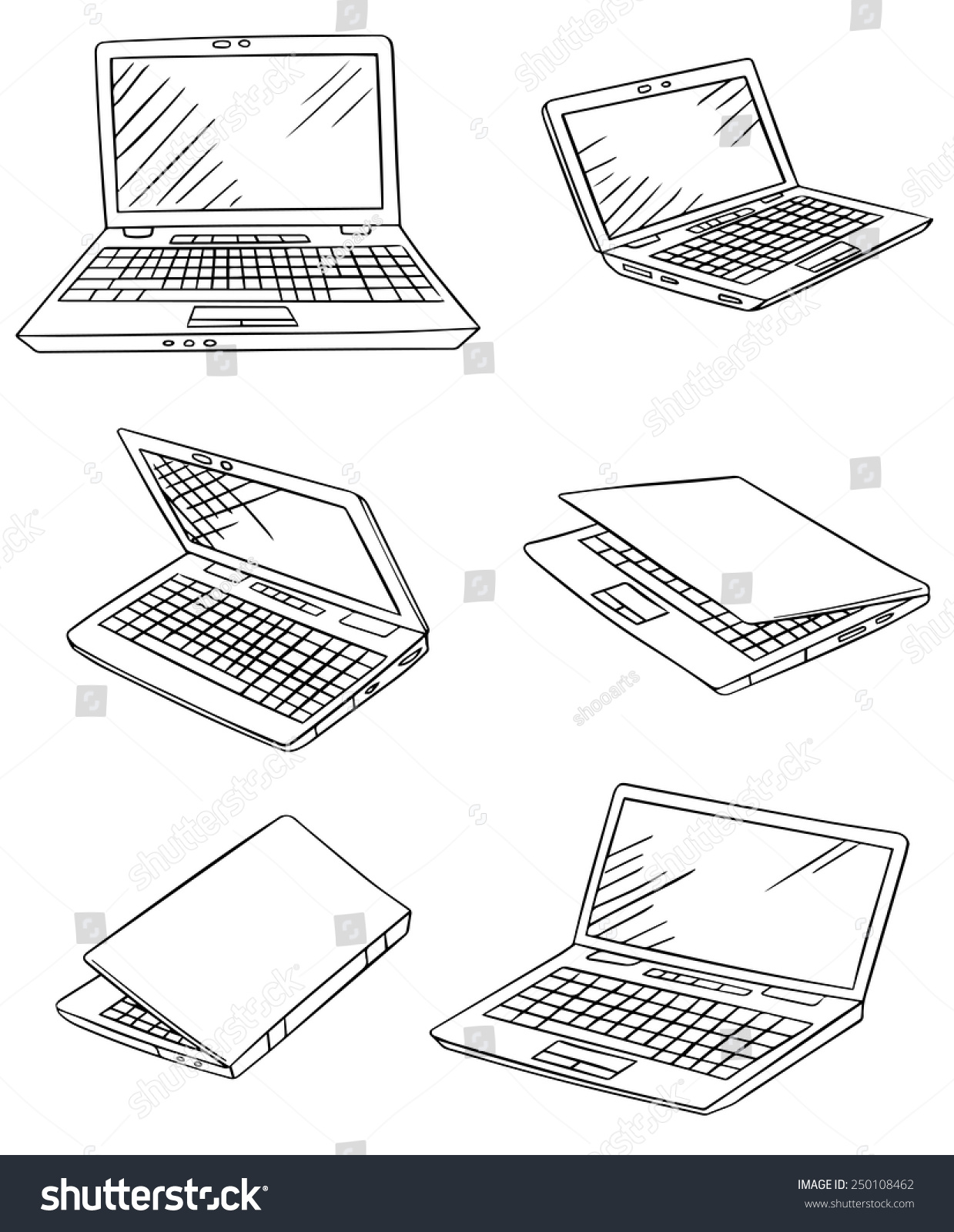 Laptop Drawings Vector Set On White Stock Vector (Royalty Free) 250108462