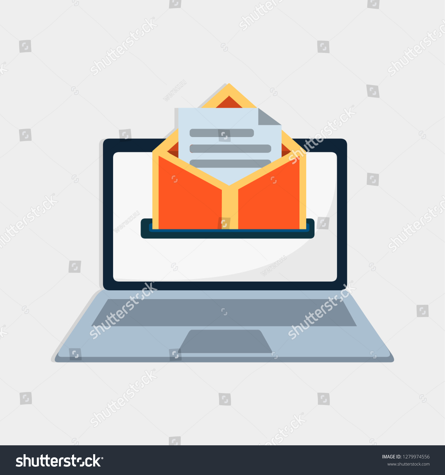 Laptop Envelope Document On Screen Vector Stock Vector (Royalty Free ...