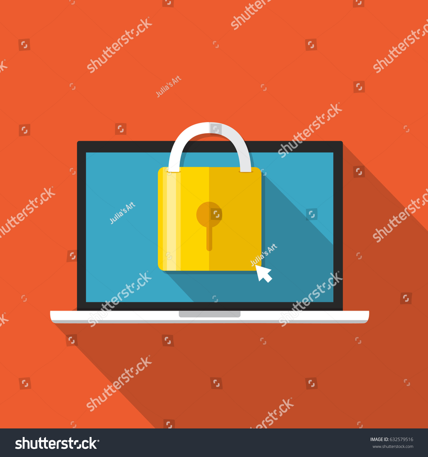 Laptop Shield Lock Flat Vector Illustration Stock Vector (Royalty Free ...