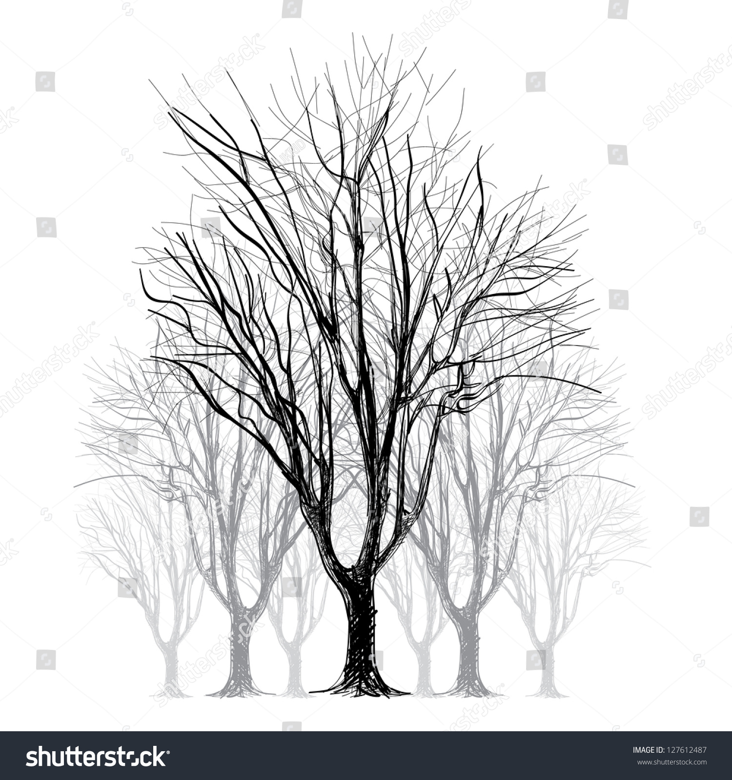 Large Bare Tree Without Leaves Hand Stock Vector (Royalty Free) 127612487