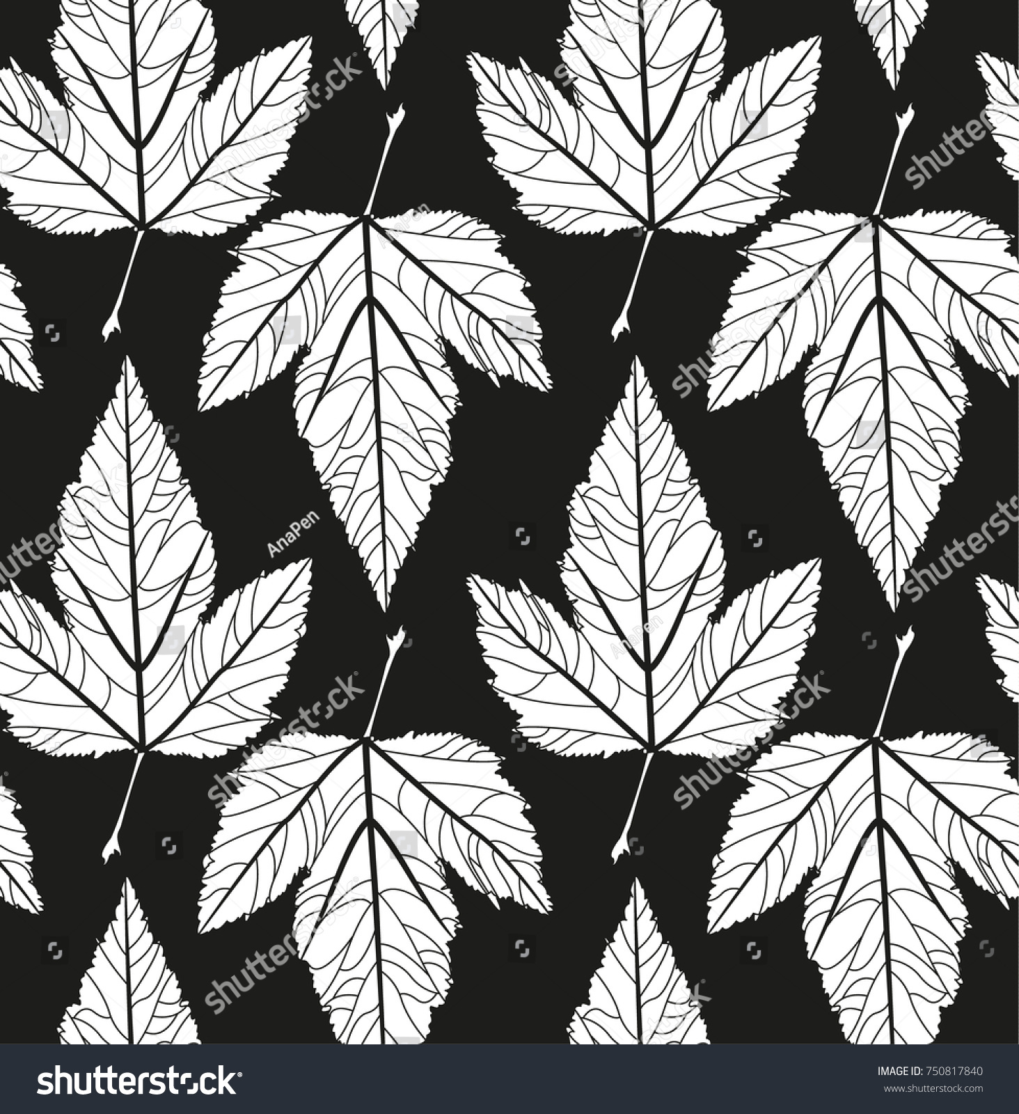 Large Leaves Geometry Lines On Dark Stock Vector (Royalty Free) 750817840