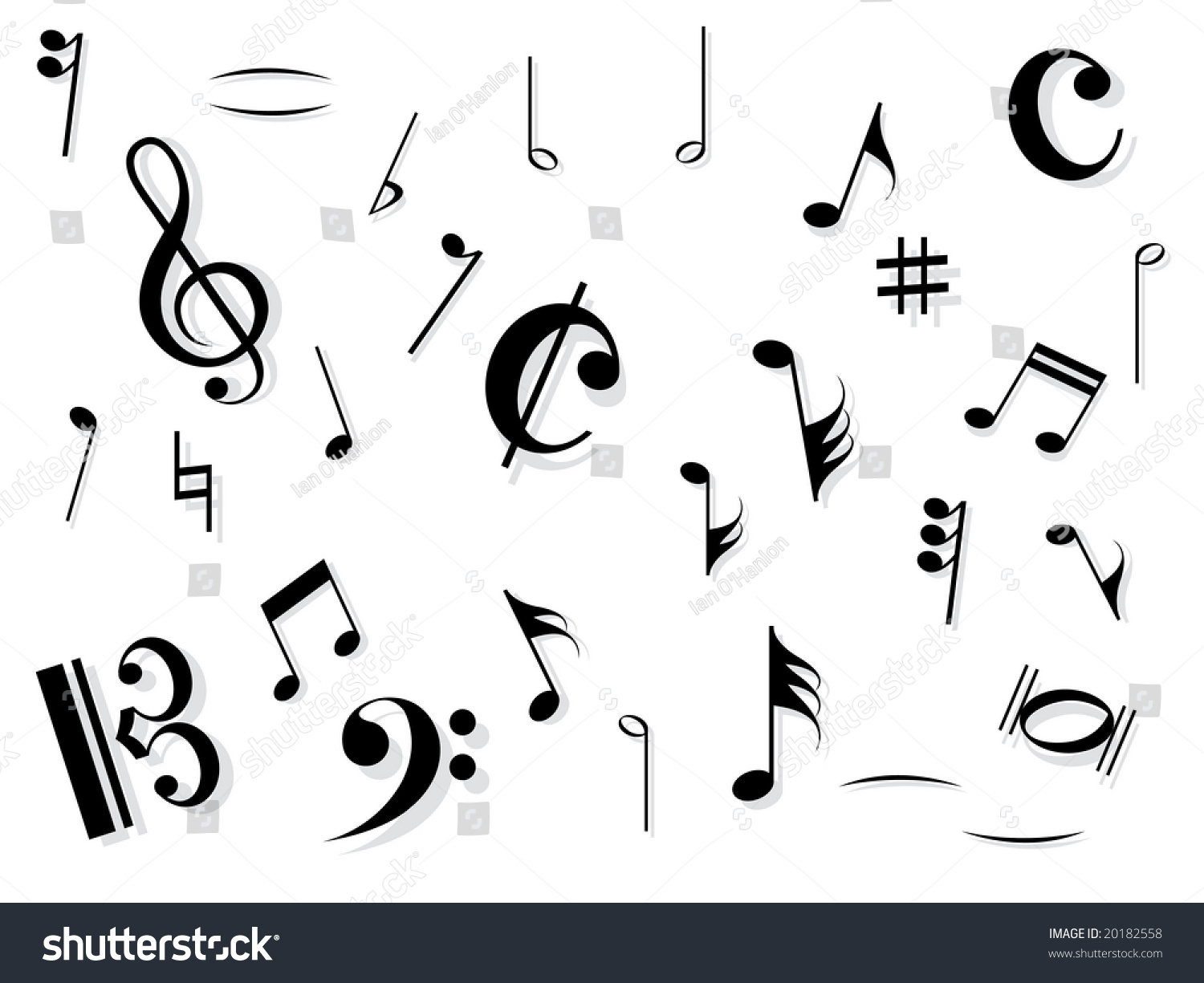 Large Music Note Collection With Shadows Stock Vector Illustration ...