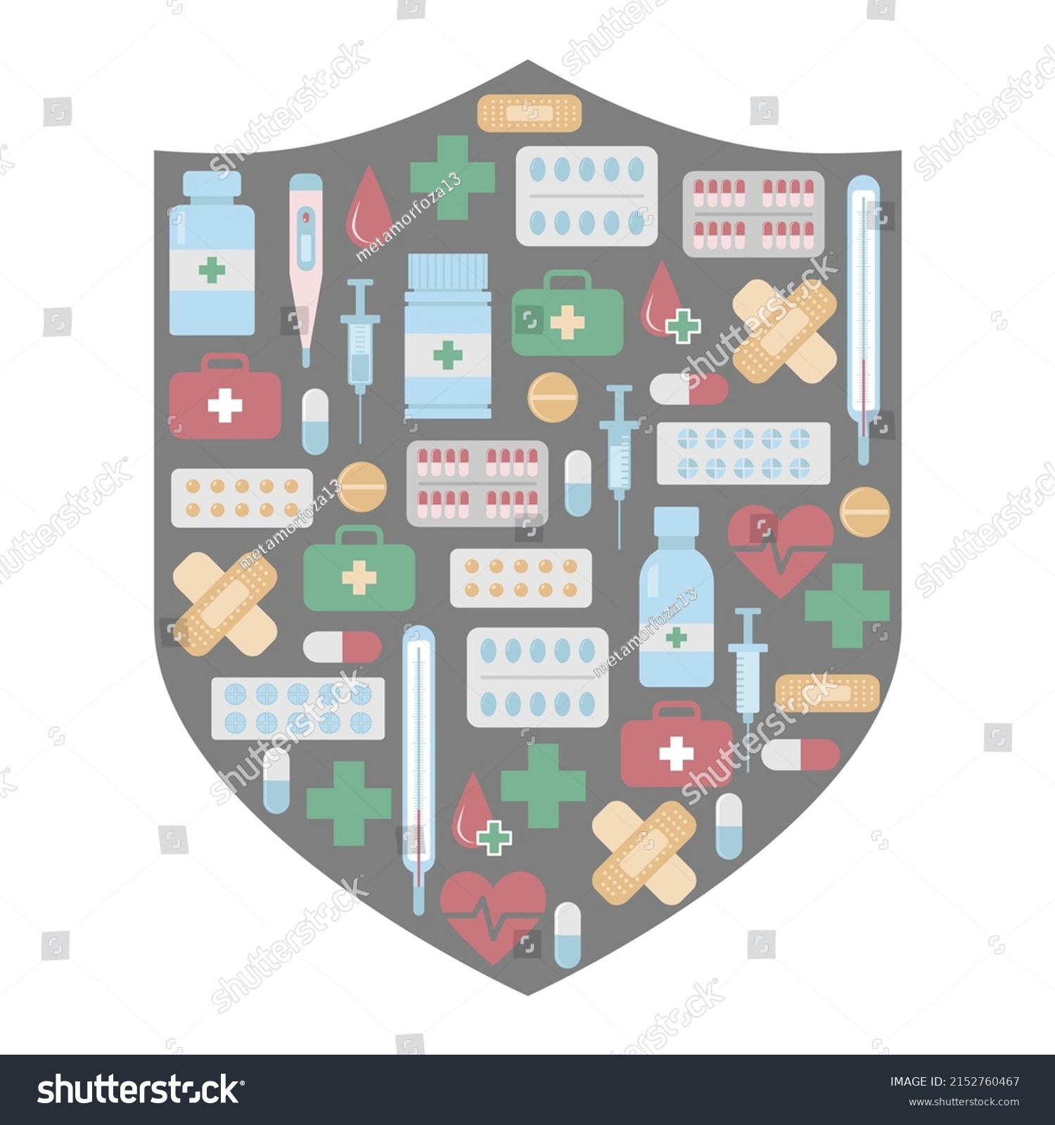 Large Shield Pharmacy Items Vector Illustration Stock Vector (Royalty ...