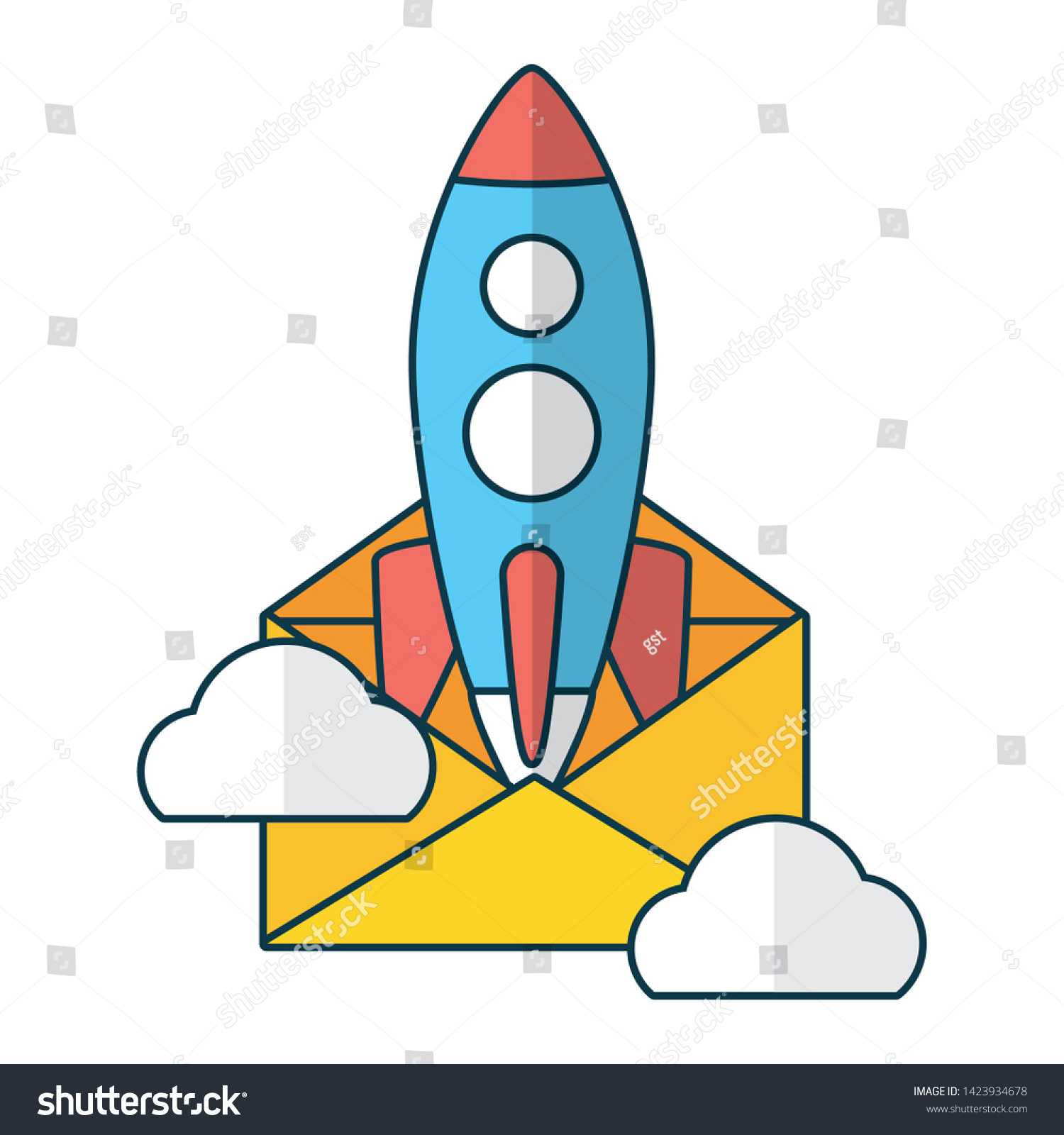 Launching Rocket Envelope Send Email Vector Stock Vector (Royalty Free ...