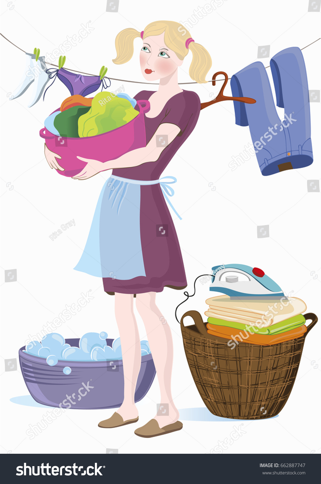 Laundry Girl Vector Isolated Stock Vector (Royalty Free) 662887747