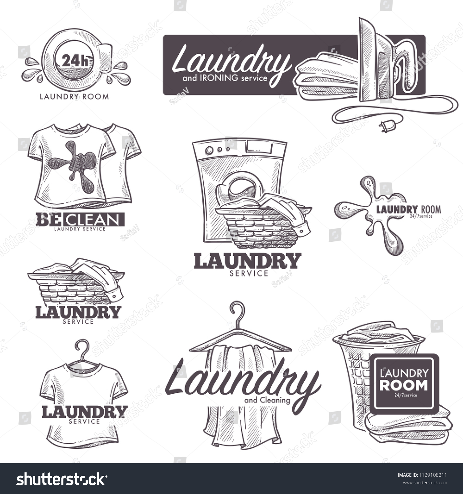Laundry Service Vector Sketch Icons Stock Vector (Royalty Free) 1129108211